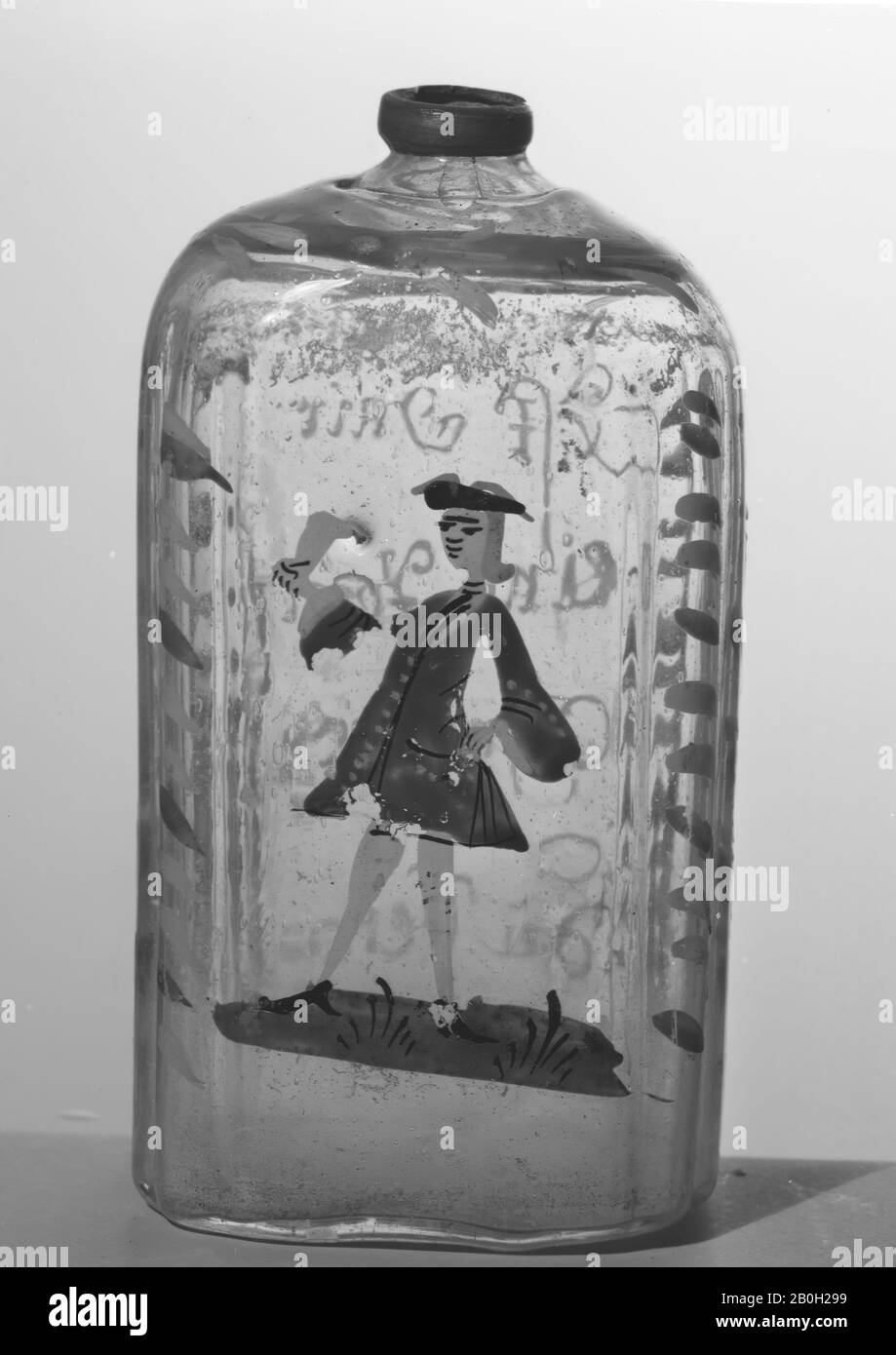 Bottle, German, 18th century, German, Glass, pewter, H. 5 1/4 in. (13.3 ...