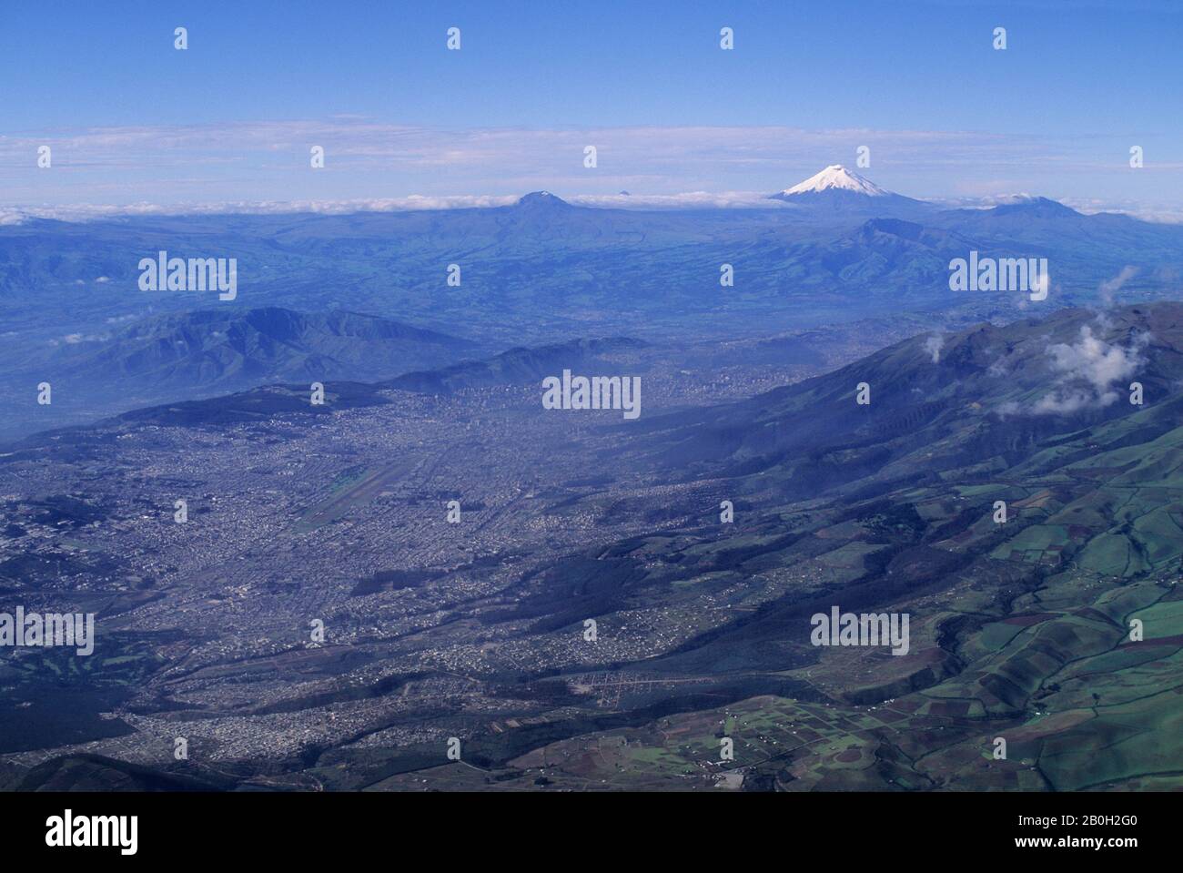 ECUADOR, QUITO, AERIAL VIEW WITH COTOPAXI VOLCANO Stock Photo - Alamy