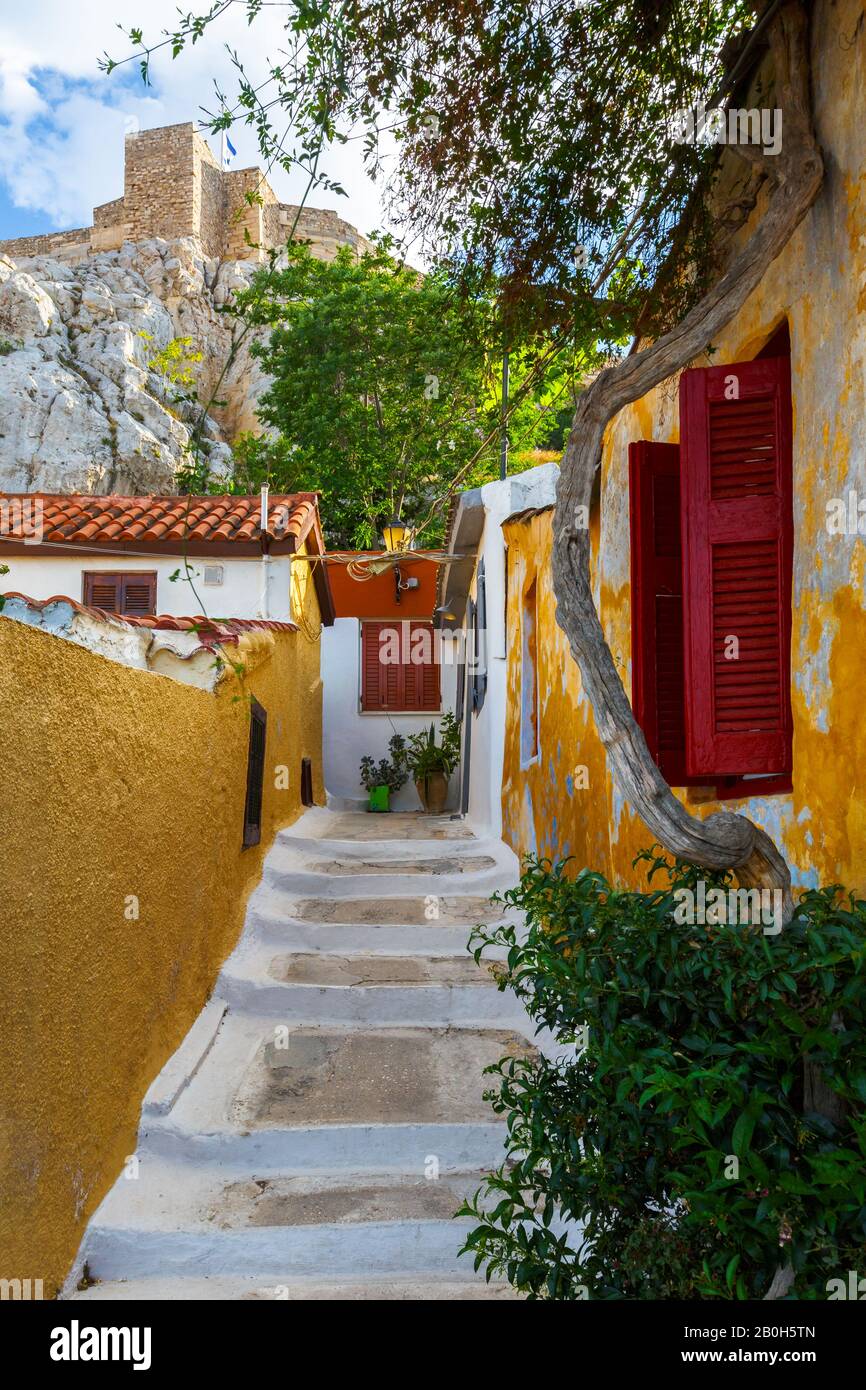 View of Acropolis from Anafiotika neighborhood in the old town of ...