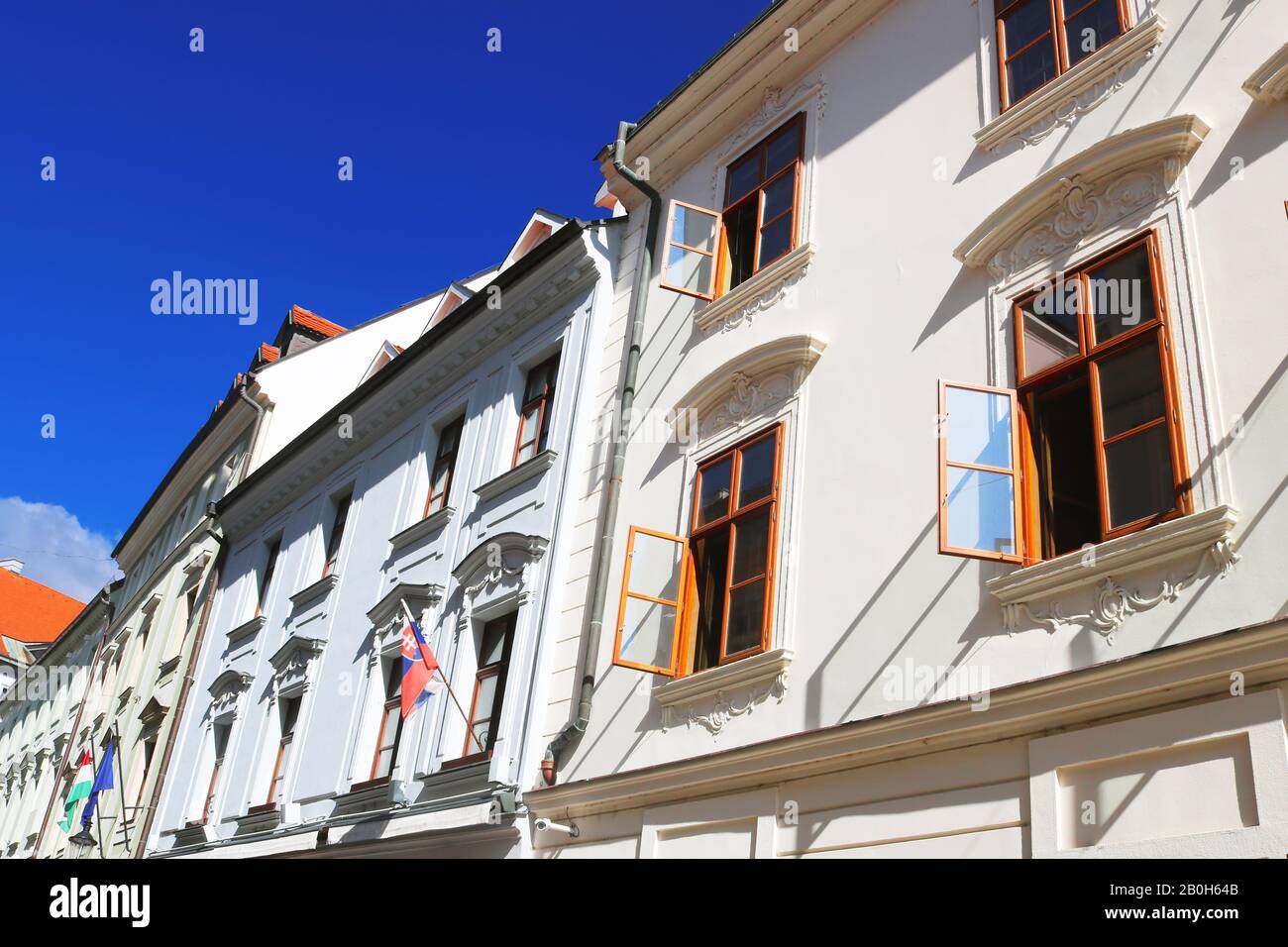 View of old buildings on Sedlarska Street in Bratislava, Slovakia Stock ...