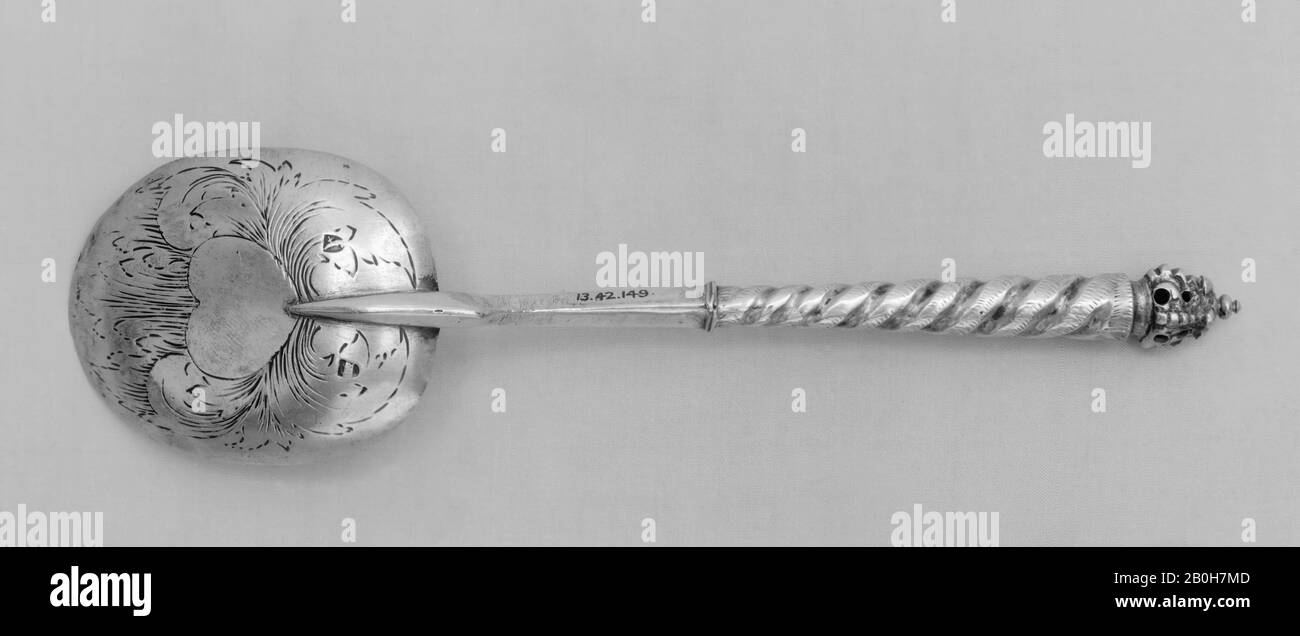 Spoon, Swiss, Zug, 17th century, Swiss, Zug, Silver, Overall: 7 × 1 7/8 ...