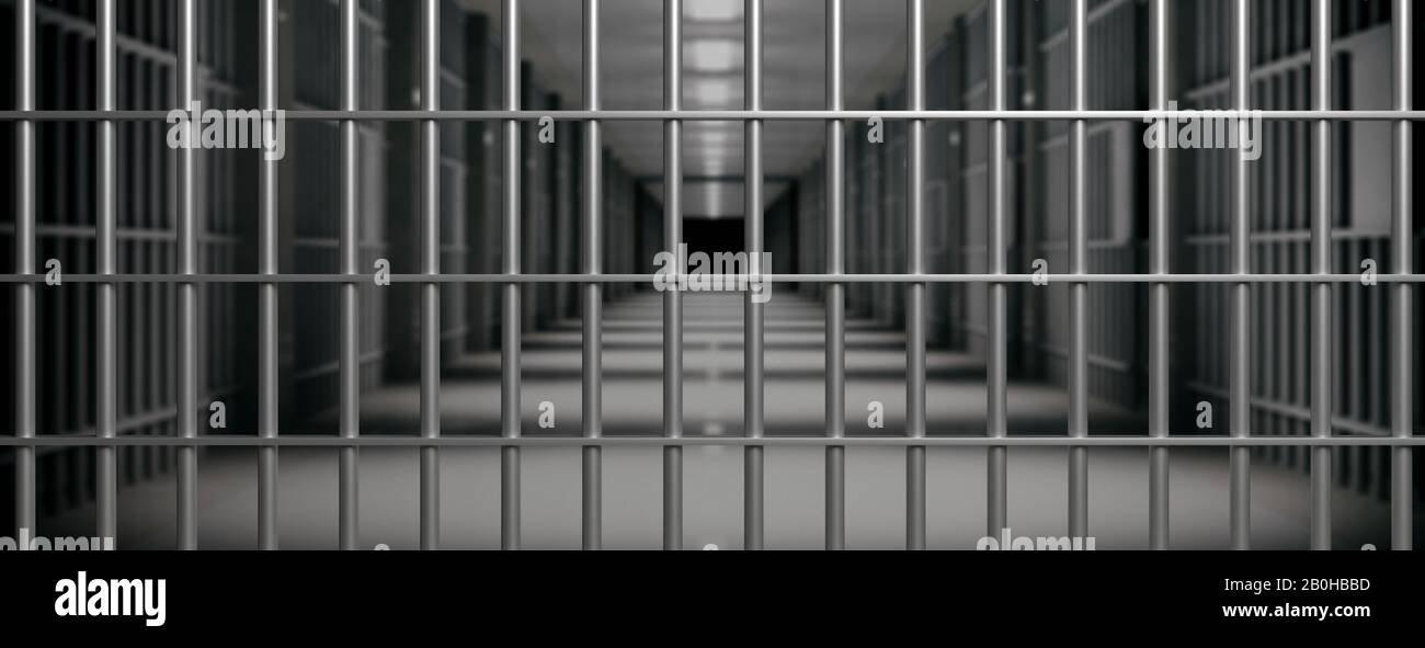 Prison interior. Jail bars and cells, dark background. Imprisoned ...