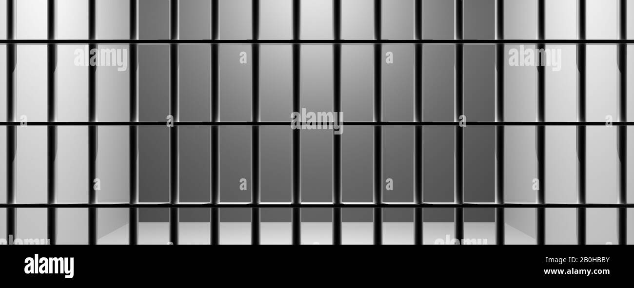 Prison interior. Jail bars background. Imprisoned, incarcerated ...
