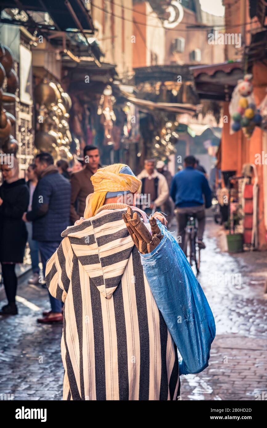 Moroccan market (souk) in the old town (medina) of Marrakech, Morocco ...
