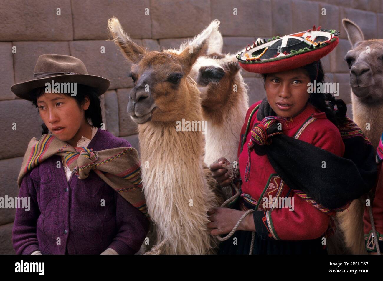 PERU, CUZCO, LOCAL WOMEN WITH LLAMAS Stock Photo - Alamy