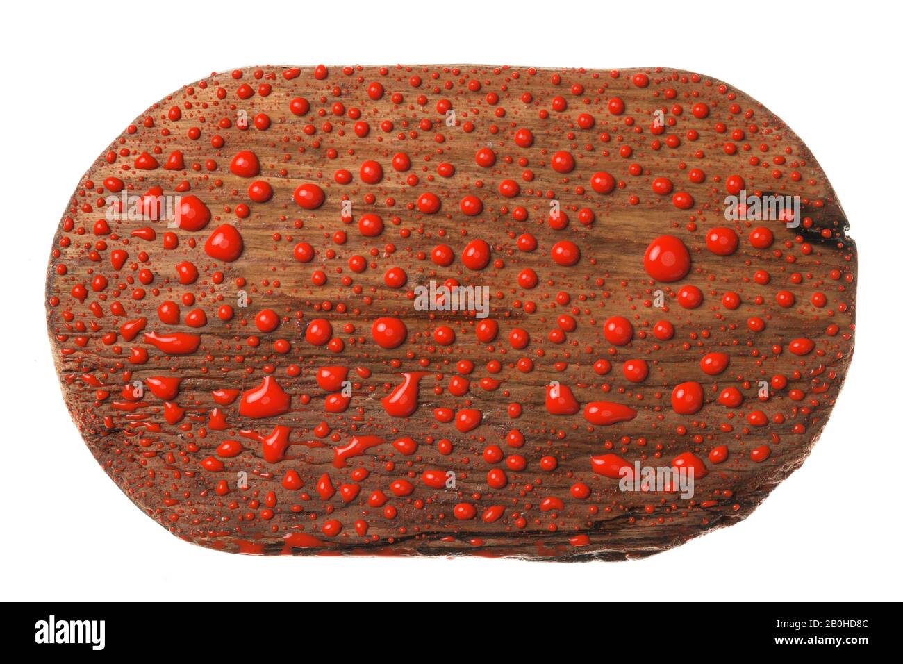 Beautiful wooden dark board in drops of red paint. Texture of a drops ...