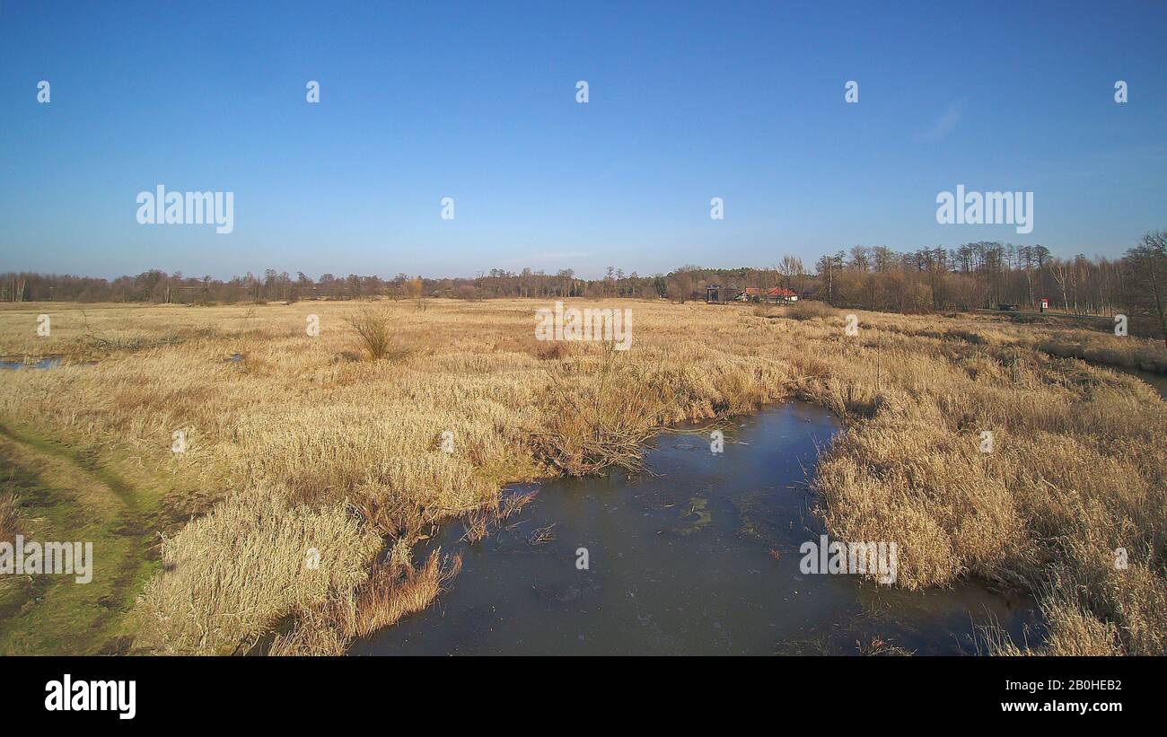 The landscape of central Poland, nature along with infrastructure and a ...