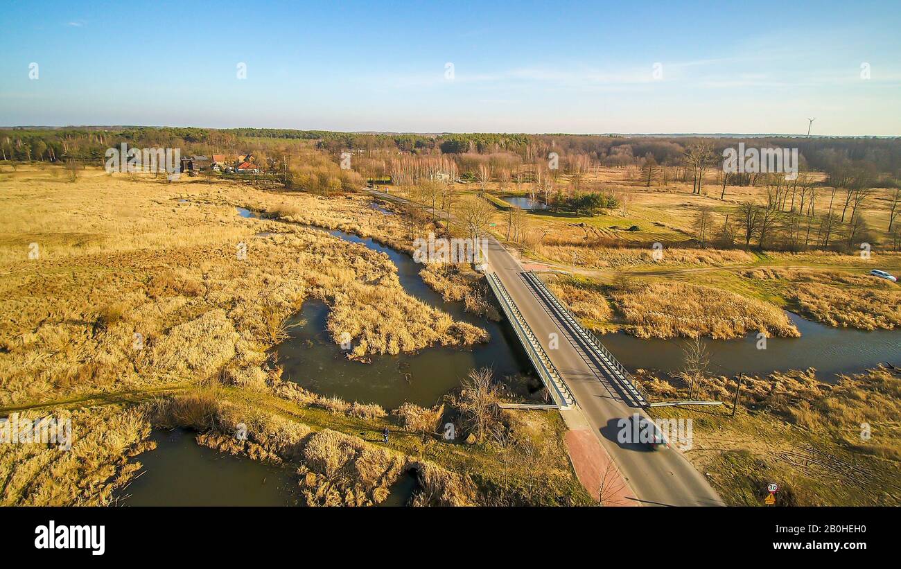 The landscape of central Poland, nature along with infrastructure and a ...
