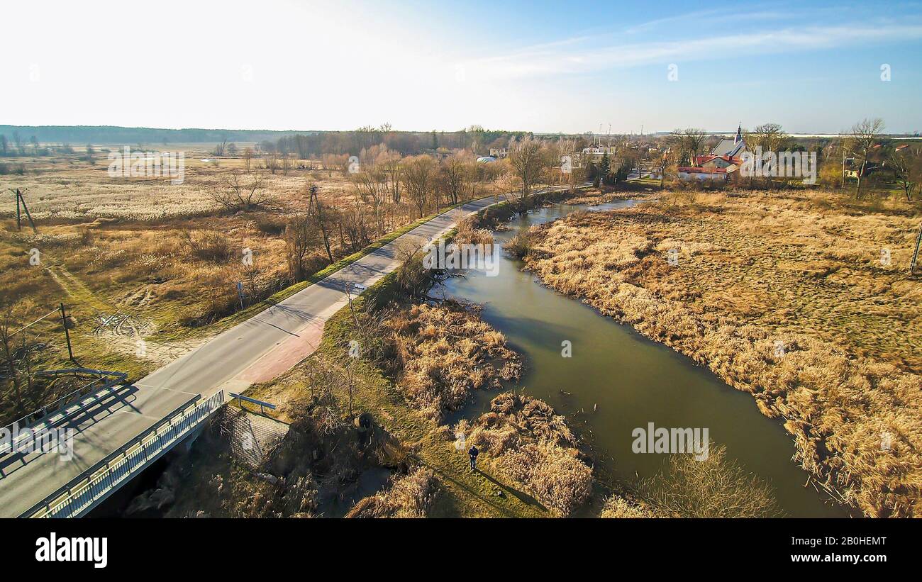 The landscape of central Poland, nature along with infrastructure and a ...