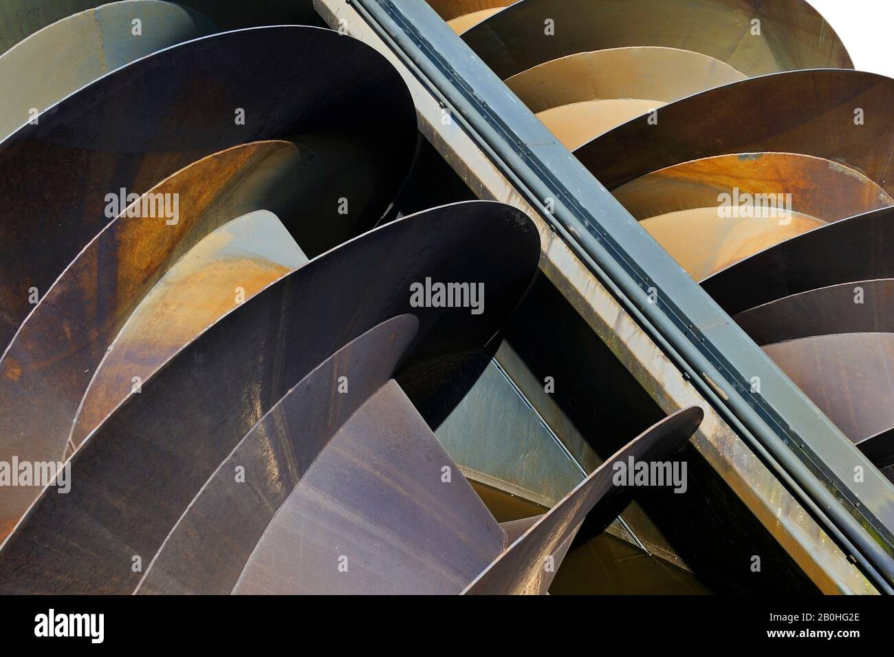 Modern Archimedes screws of pumping station used to drain water out of ...