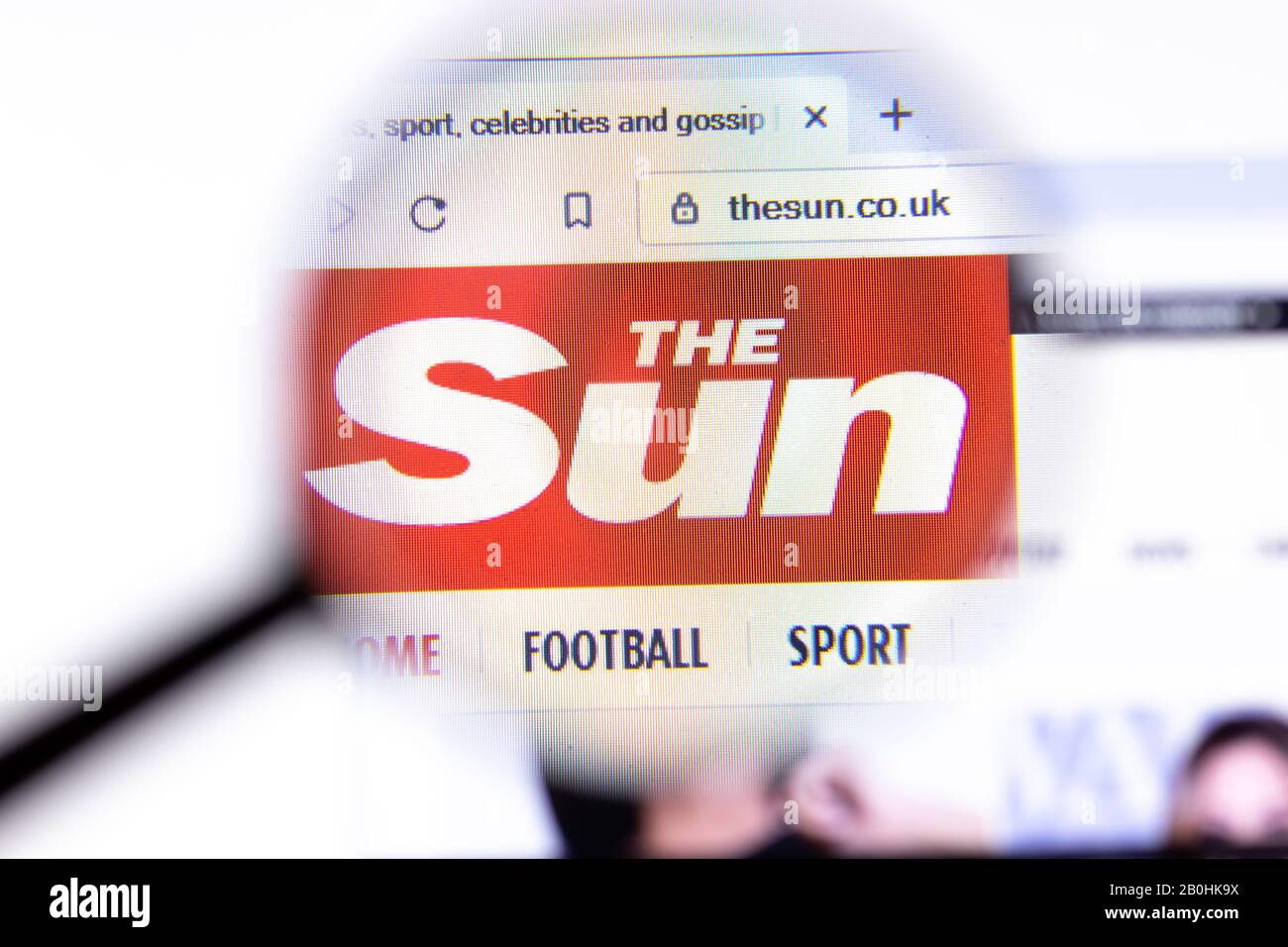 Los Angeles, California, USA - 18.02.2020: The Sun website page with ...