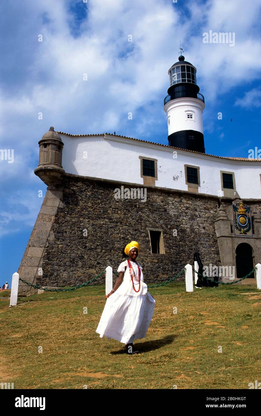 BRAZIL, SALVADOR DE BAHIA, BARRA LIGHTHOUSE, WOMAN (BAHIANA) IN ...