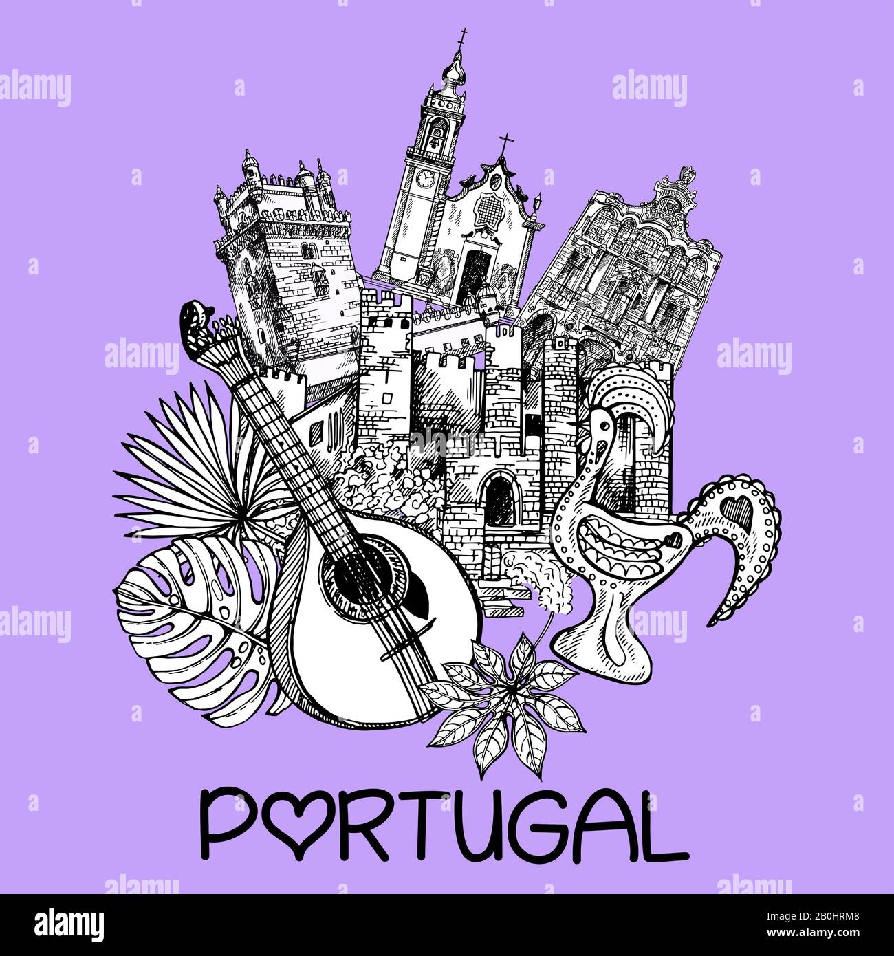 Poster card composition of hand drawn sketch style Portugal related ...