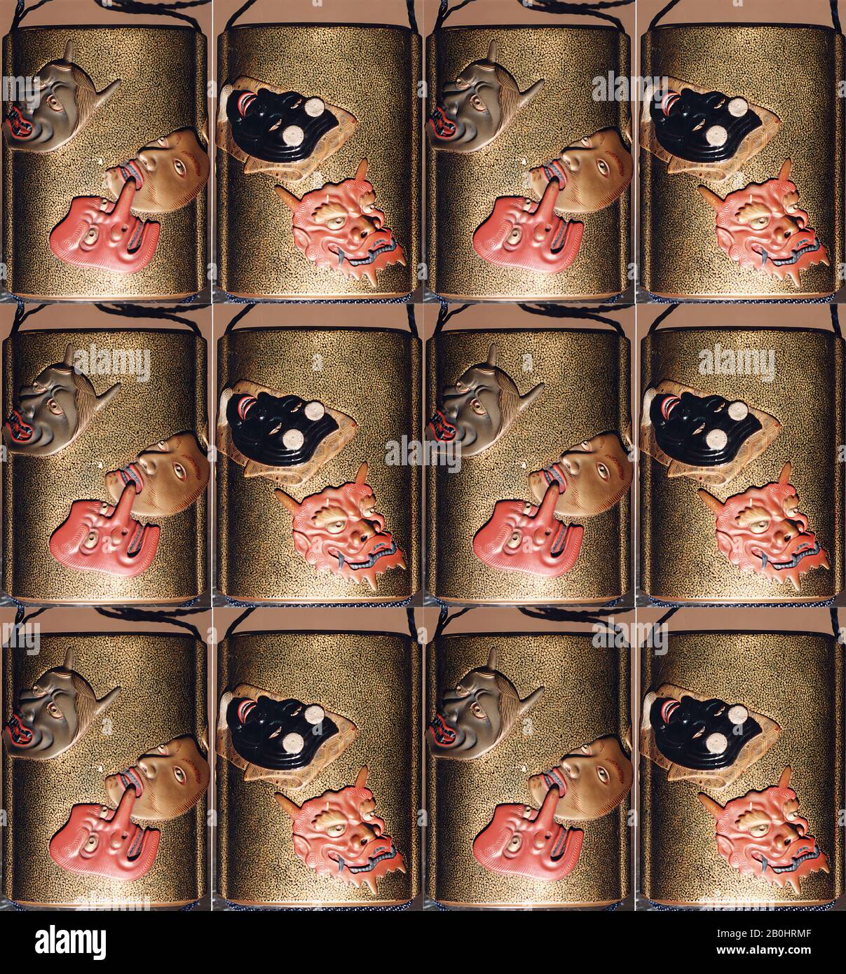 Case (Inrō) with Cover Design of Noh Masks; Inside Design of Noh Robes ...