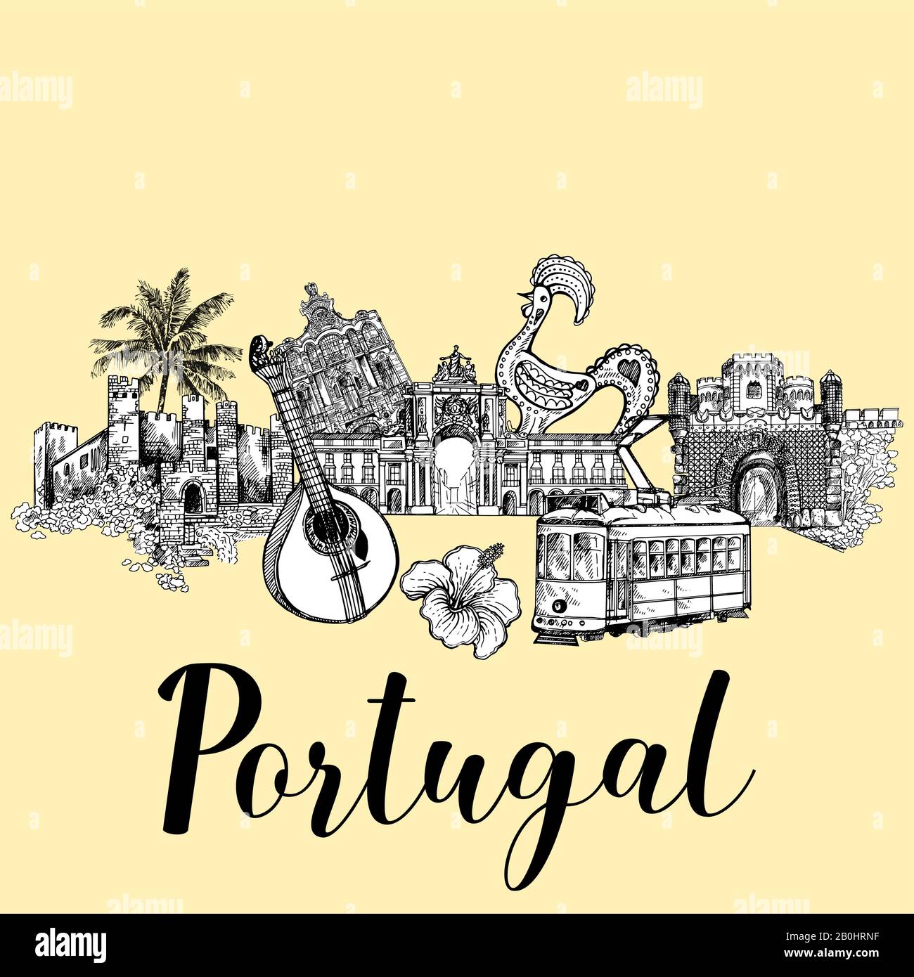 Poster card composition of hand drawn sketch style Portugal related ...