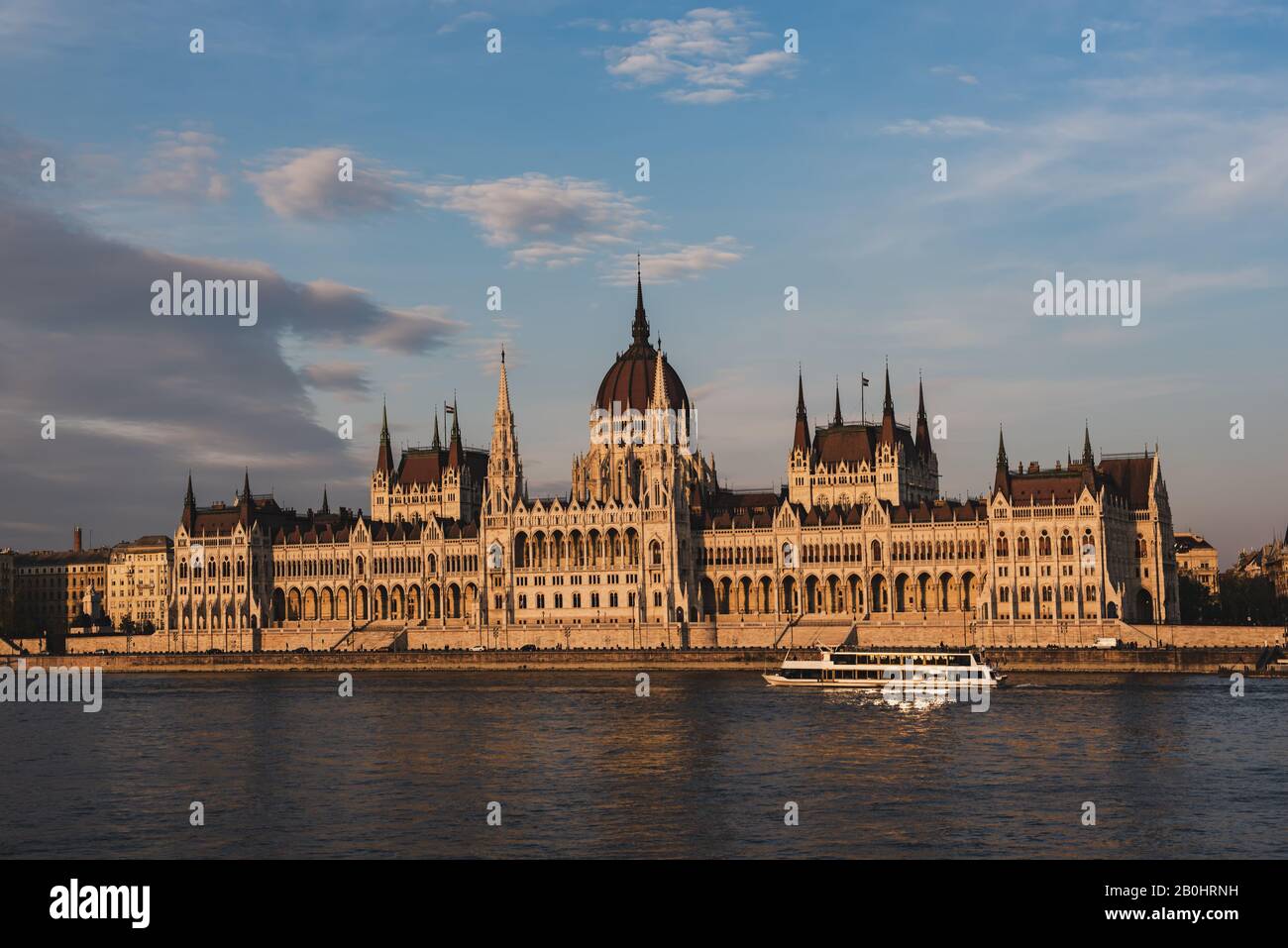 Budapest Parliament building and Danube river at sunset, travel Hungary ...