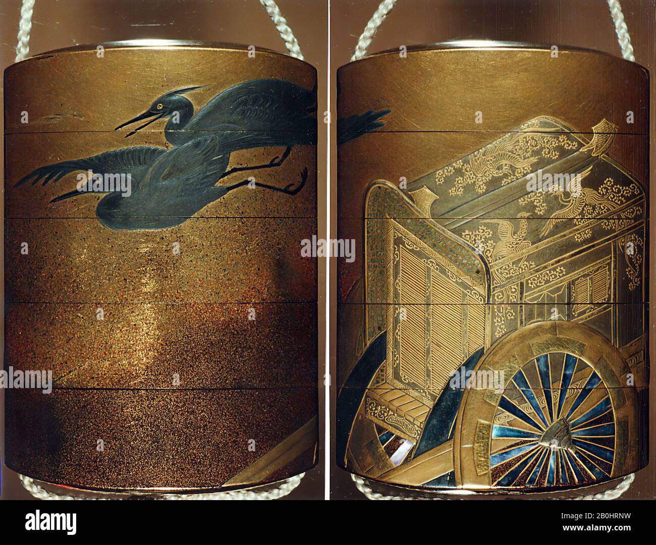 Kajikawa School, Case (Inrō) with Design of Imperial Cart and Flying ...