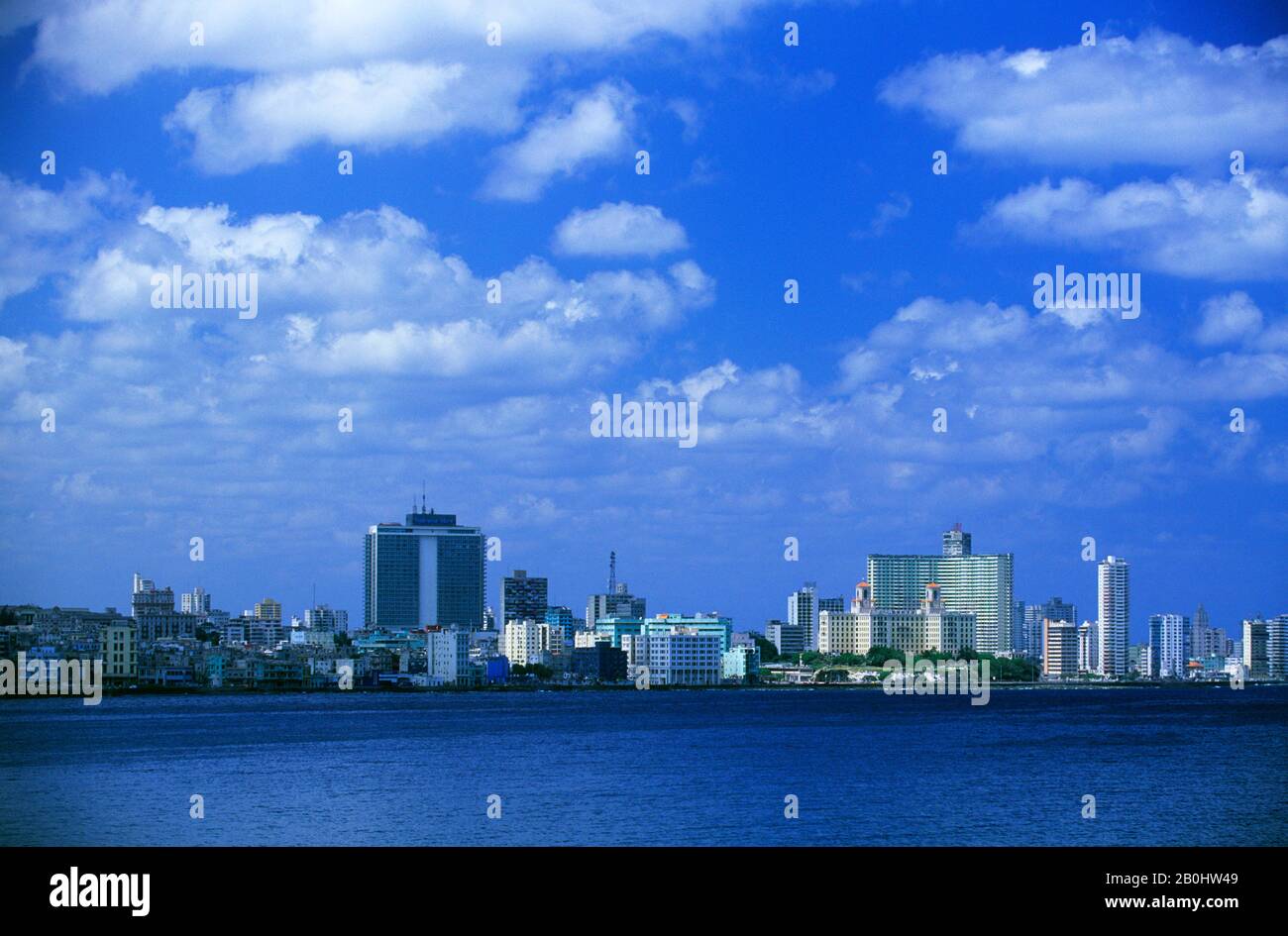 CUBA, HAVANA, VIEW OF MODERN SKYLINE FROM EL MORRO FORTRESS Stock Photo ...