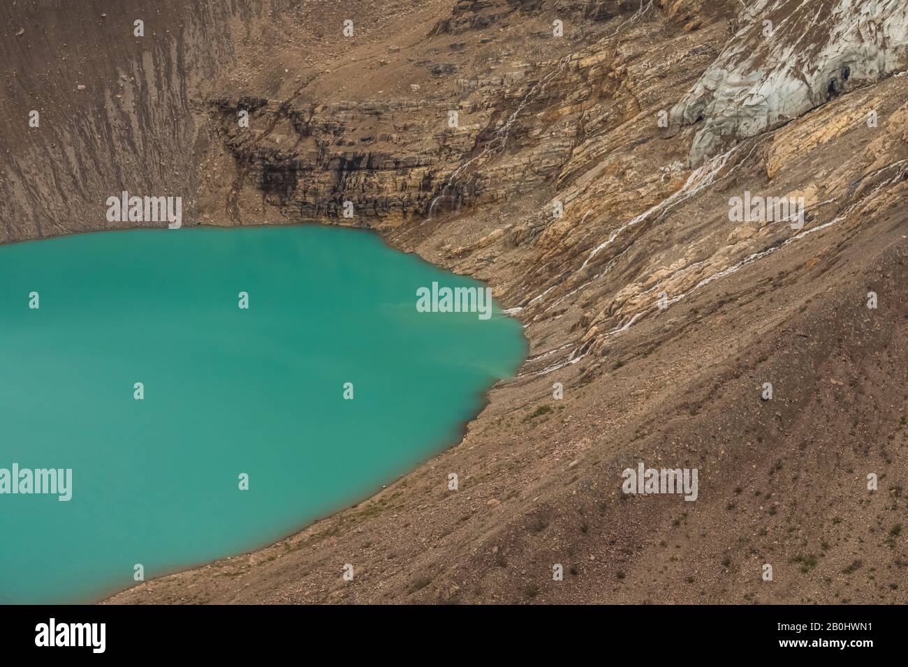 Aerial view of Mist Lake and toe of Mist Glacier from helicopter-hiking ...