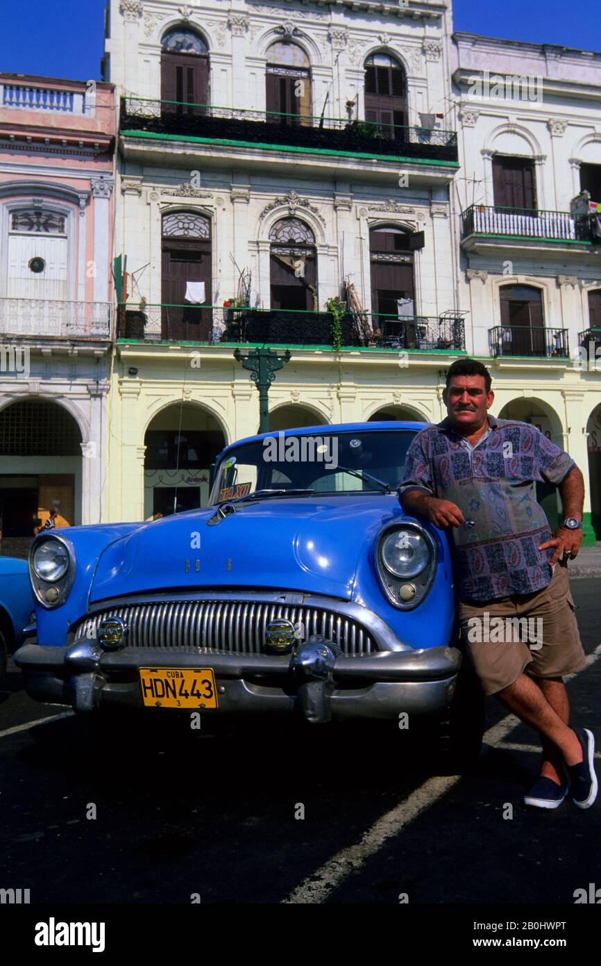 CUBA, HAVANA, STREET SCENE, OLD DODGE CAR WITH TAXI DRIVER Stock Photo ...