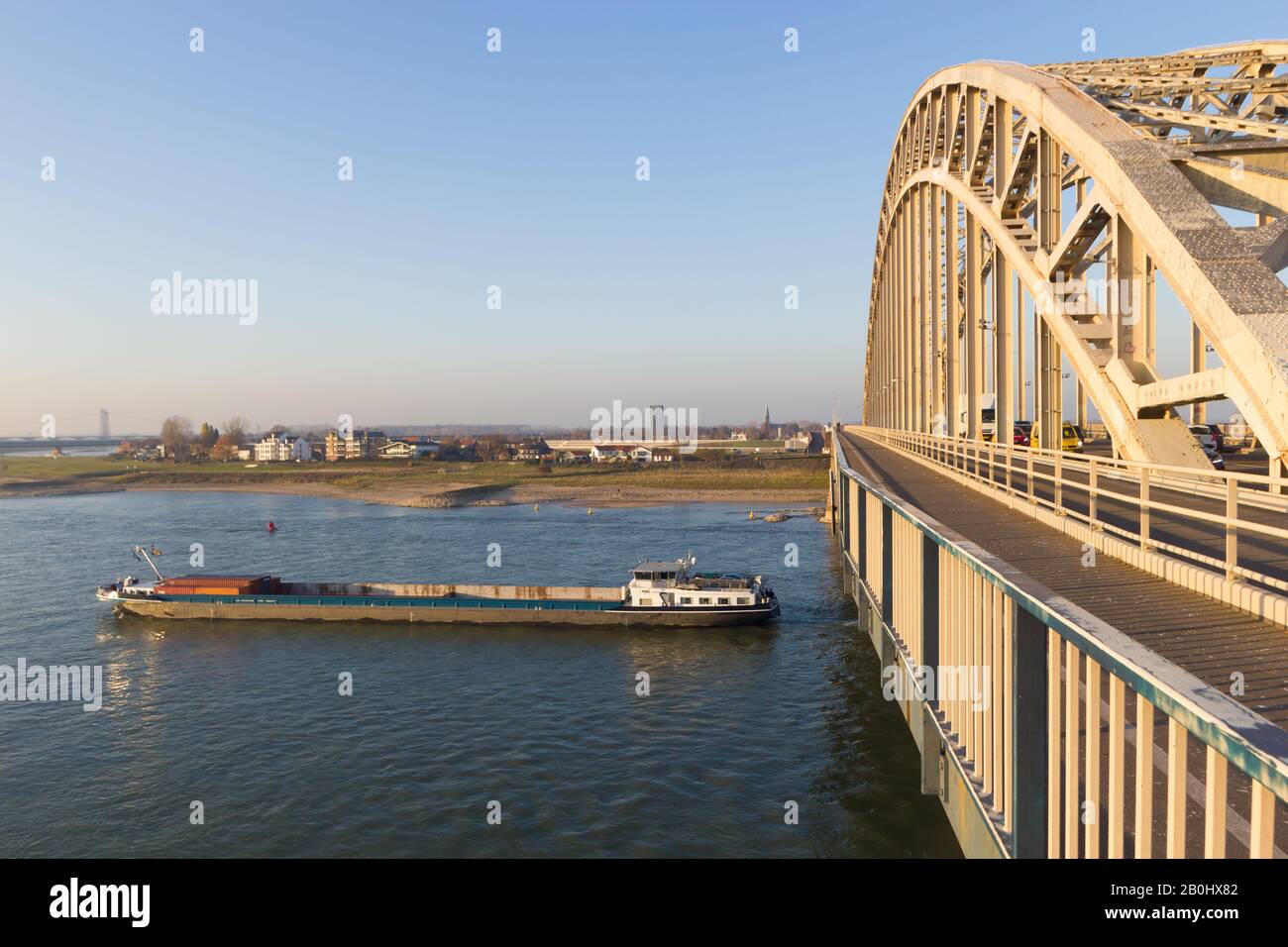 Nijmegen, the Netherlands - November 16 2018: cargo river barges ...