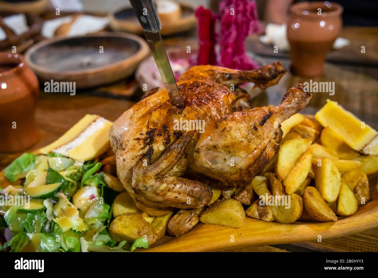 chicken meal in medieval tavern, Hungary Stock Photo - Alamy