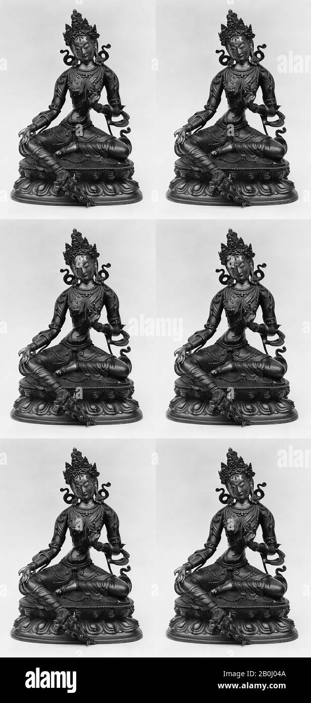 Seated Green Tara, Tibet, 17th–18th century, Tibet, Bronze, Overall: H ...