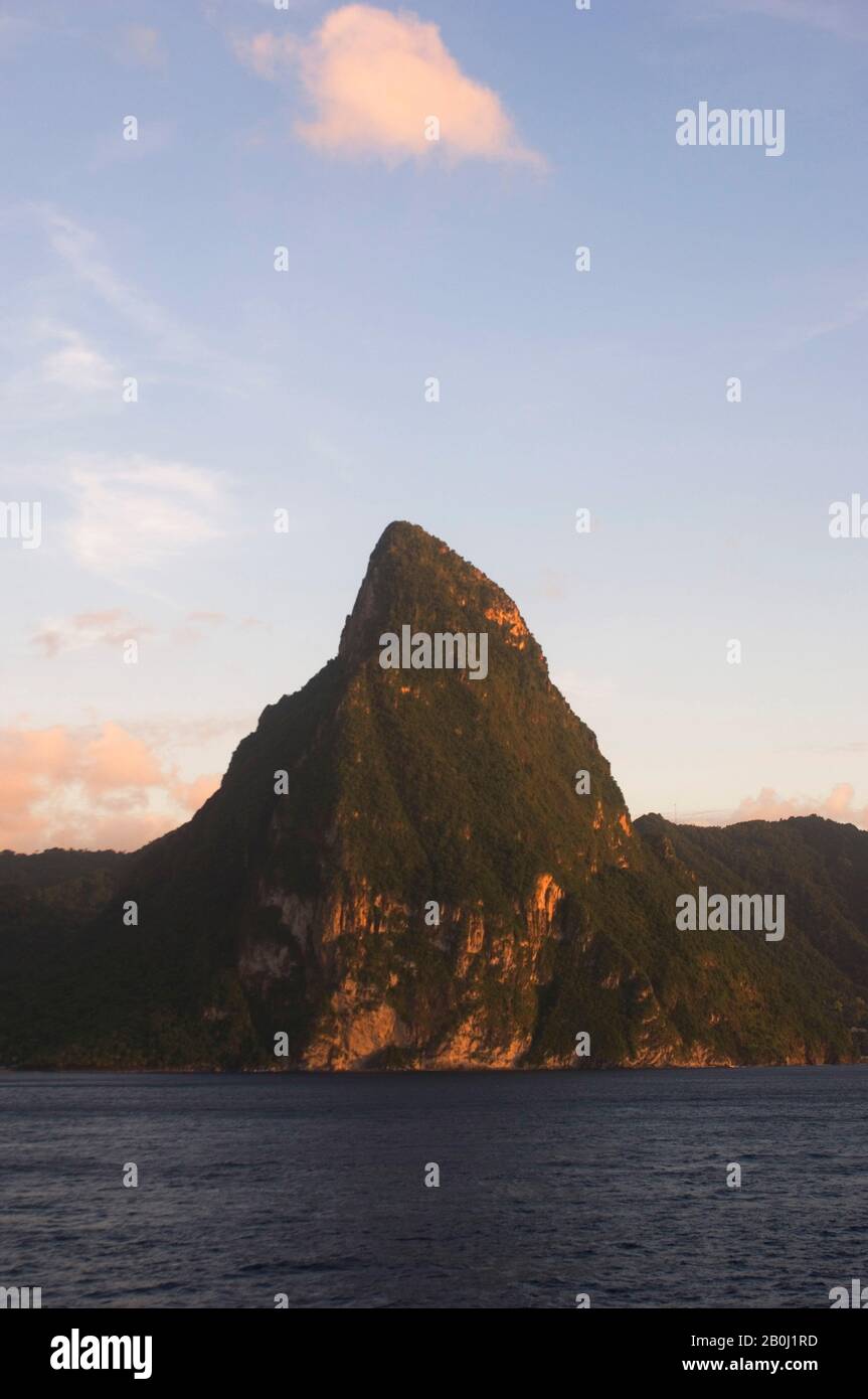 ST. LUCIA ISLAND, VIEW OF PITONS IN EVENING LIGHT, PEAKS (ST. LUCIAS ...