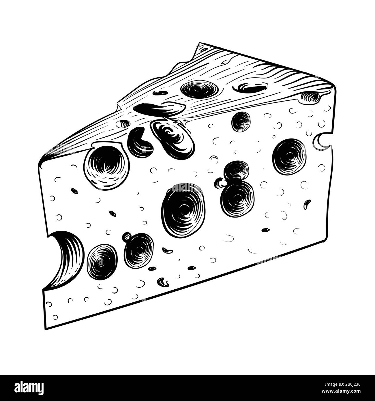 Hand Drawn Sketch Piece Of Cheese Vector Black And White Vintage