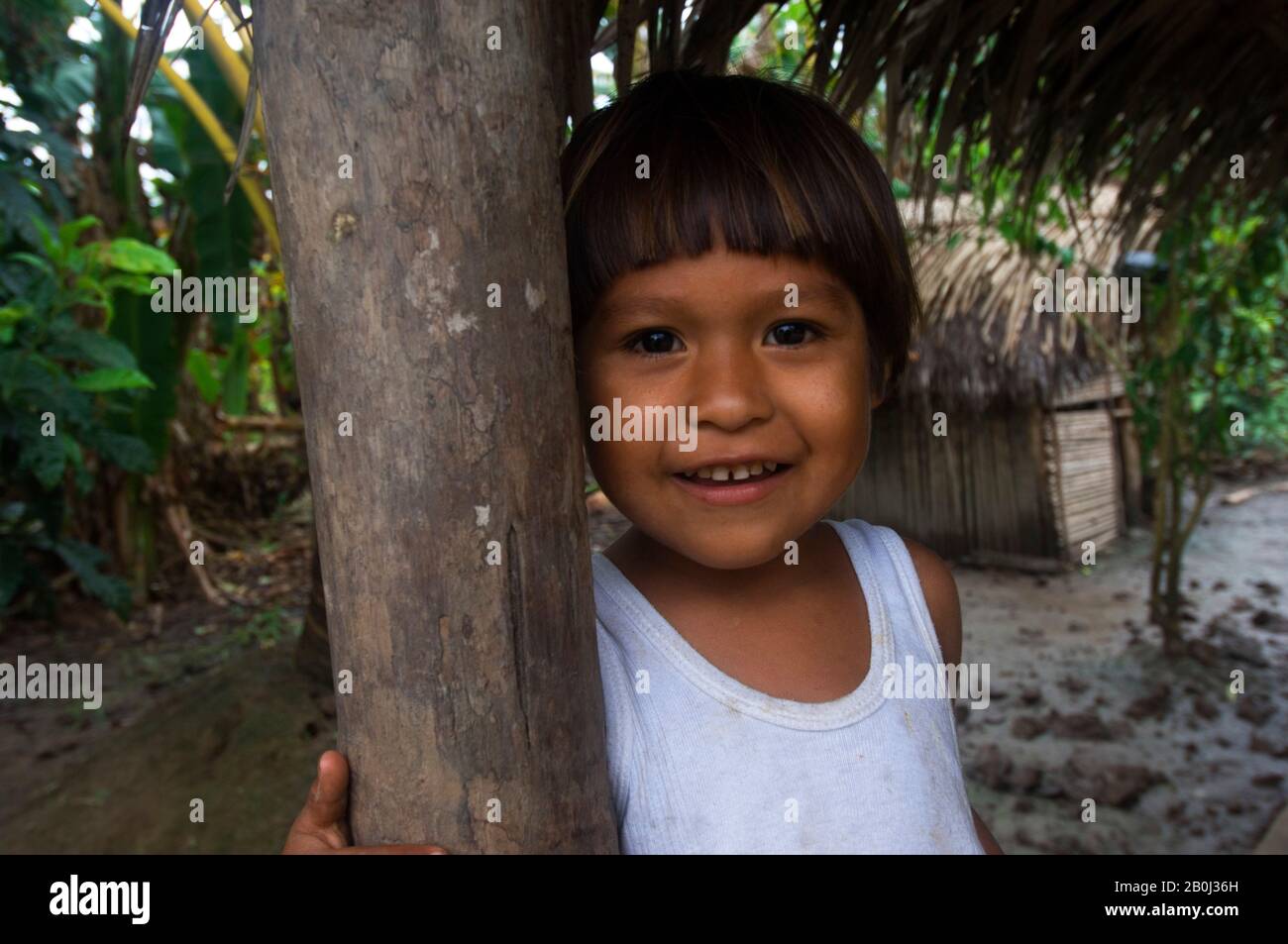 PERU, AMAZON RIVER BASIN, NEAR IQUITOS, MARANON RIVER, VILLAGE, LOCAL ...