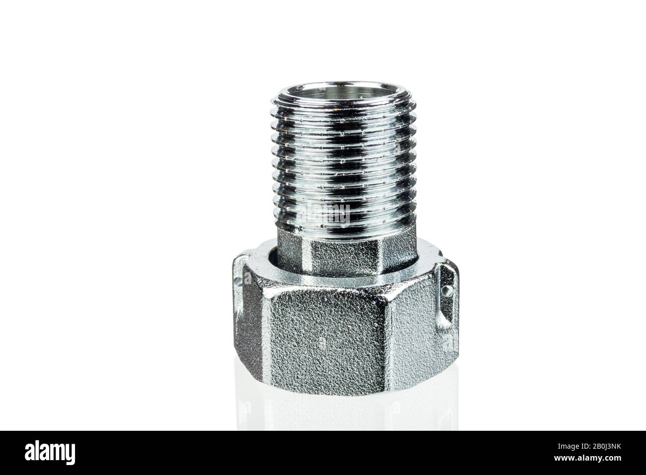 Metal adapter with nut and thread close-up on a white background Stock ...