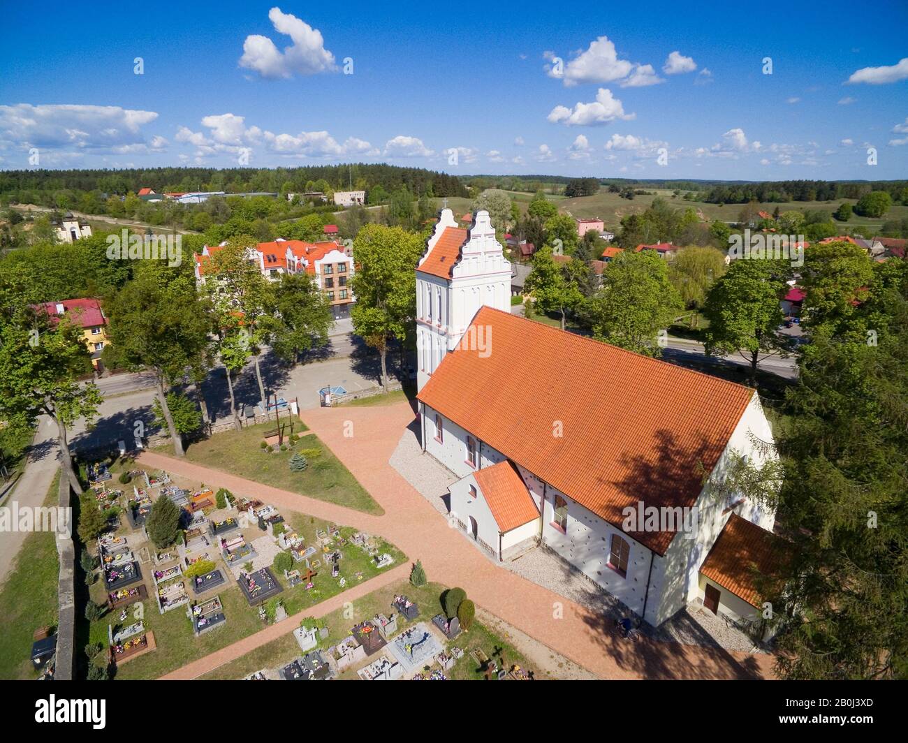 Aerial view of beautiful Assumption of Blessed Mary Virgin Church in ...