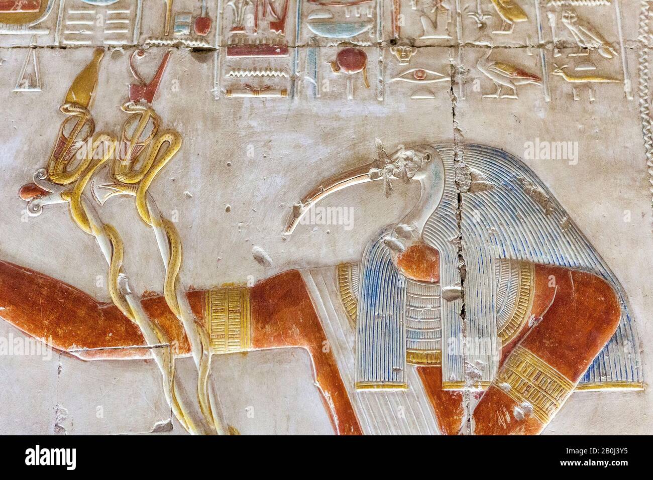 Thoth offering the ankh to Seti I in the Great Temple of Abydos Stock ...
