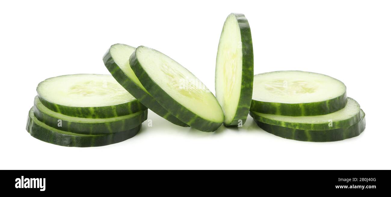 Fresh cucumber slices isolated on white background Stock Photo - Alamy