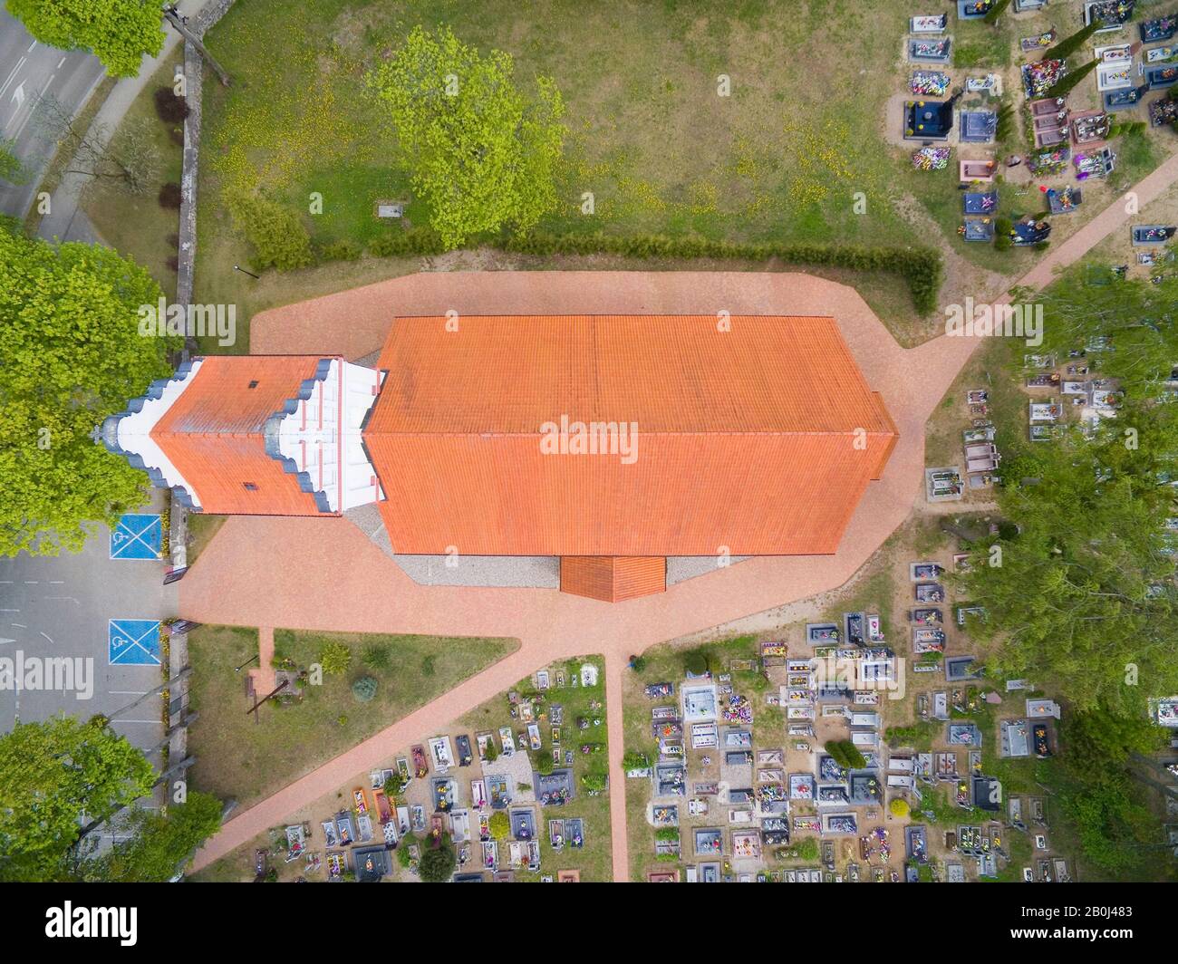 Aerial view of beautiful Assumption of Blessed Mary Virgin Church in ...