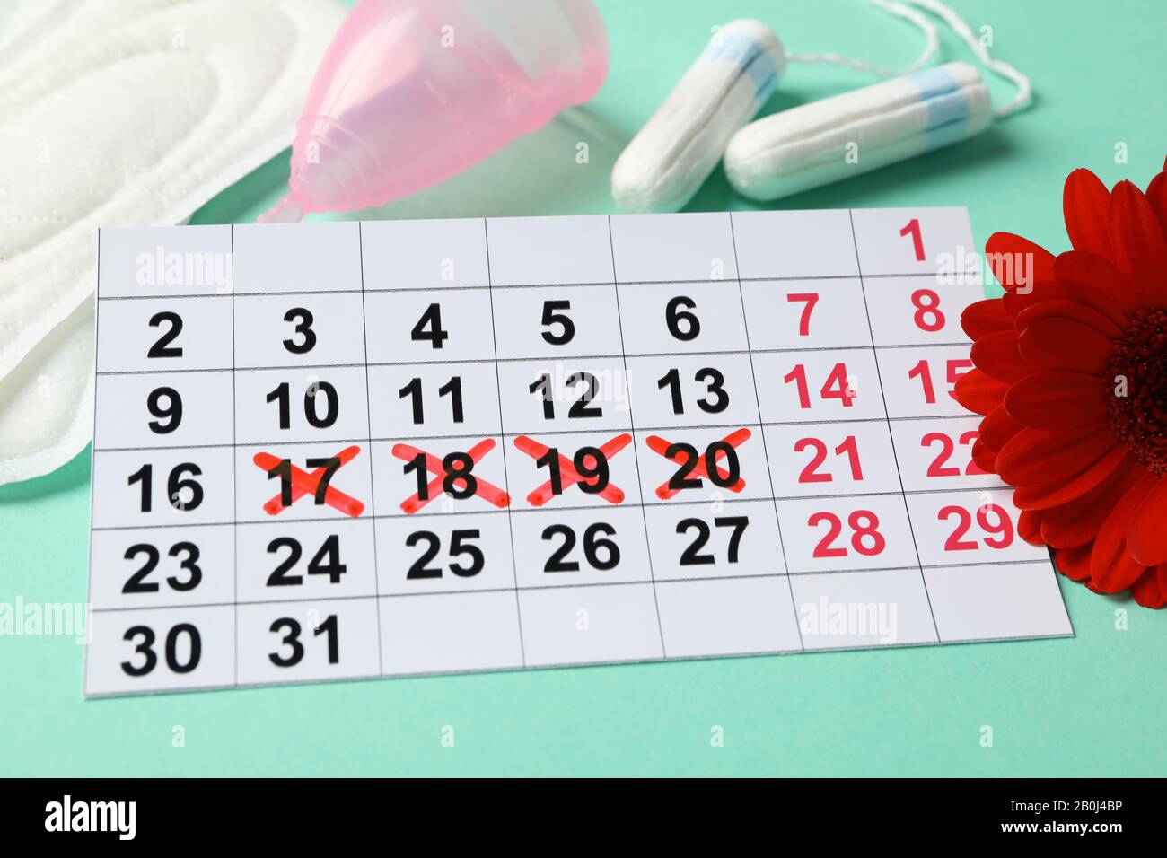 Menstruation period concept on mint background, close up Stock Photo ...