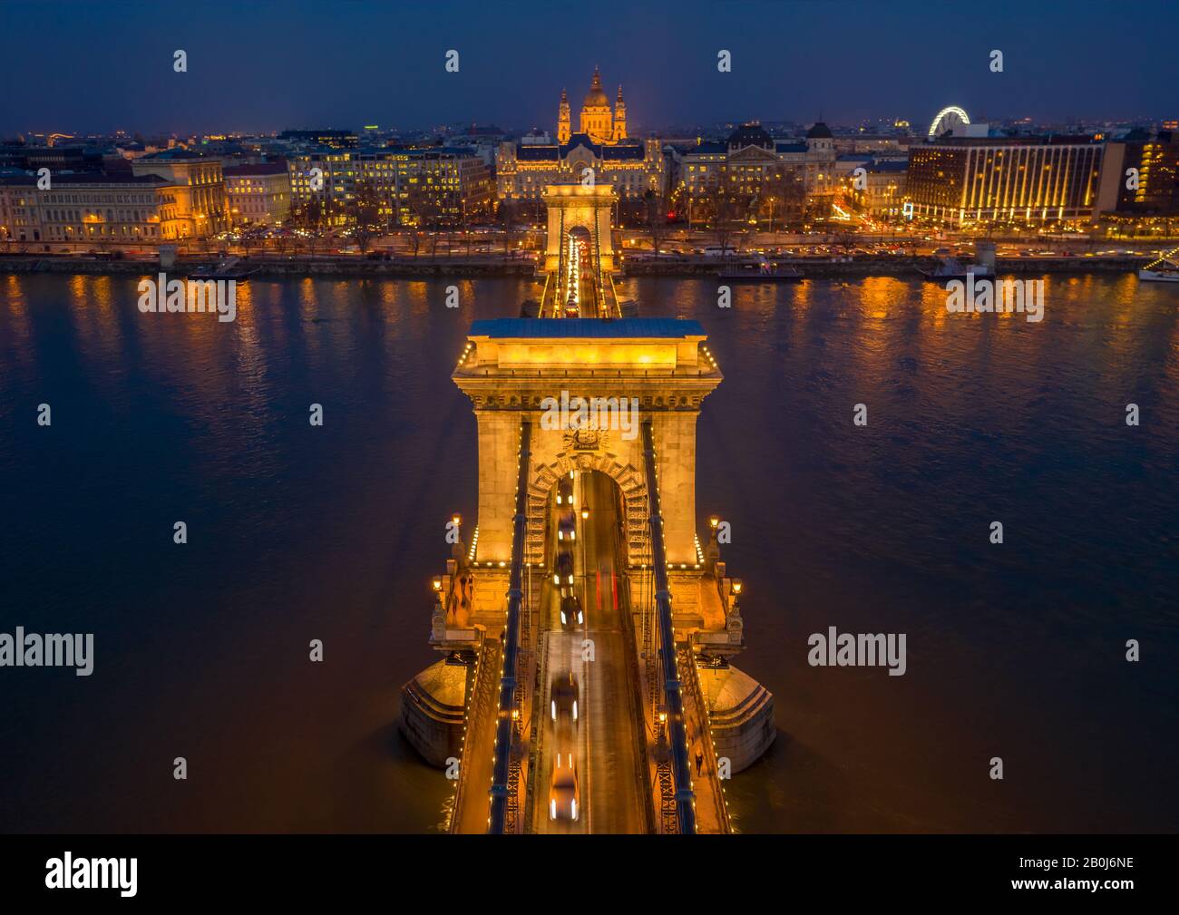 Budapest, Hungary - Aerial view of the beautiful illuminated Szechenyi ...