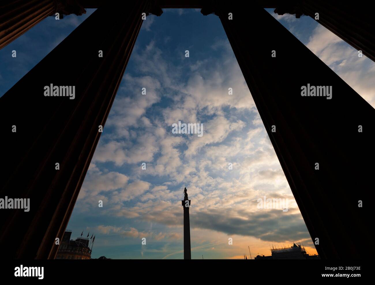 Nelson's Column viewed through the columns at the entrance to the ...