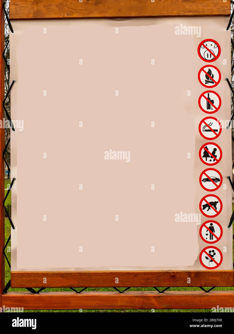 Warning sign about the rules of conduct in a public park Stock Photo ...