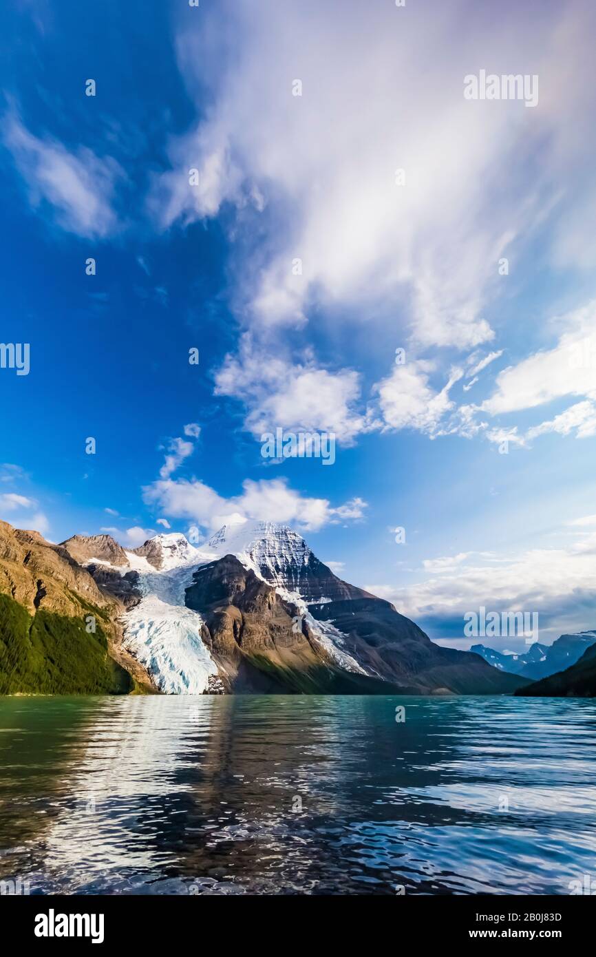 Berg Lake with Berg Glacier and the towering presence of Mount Robson ...