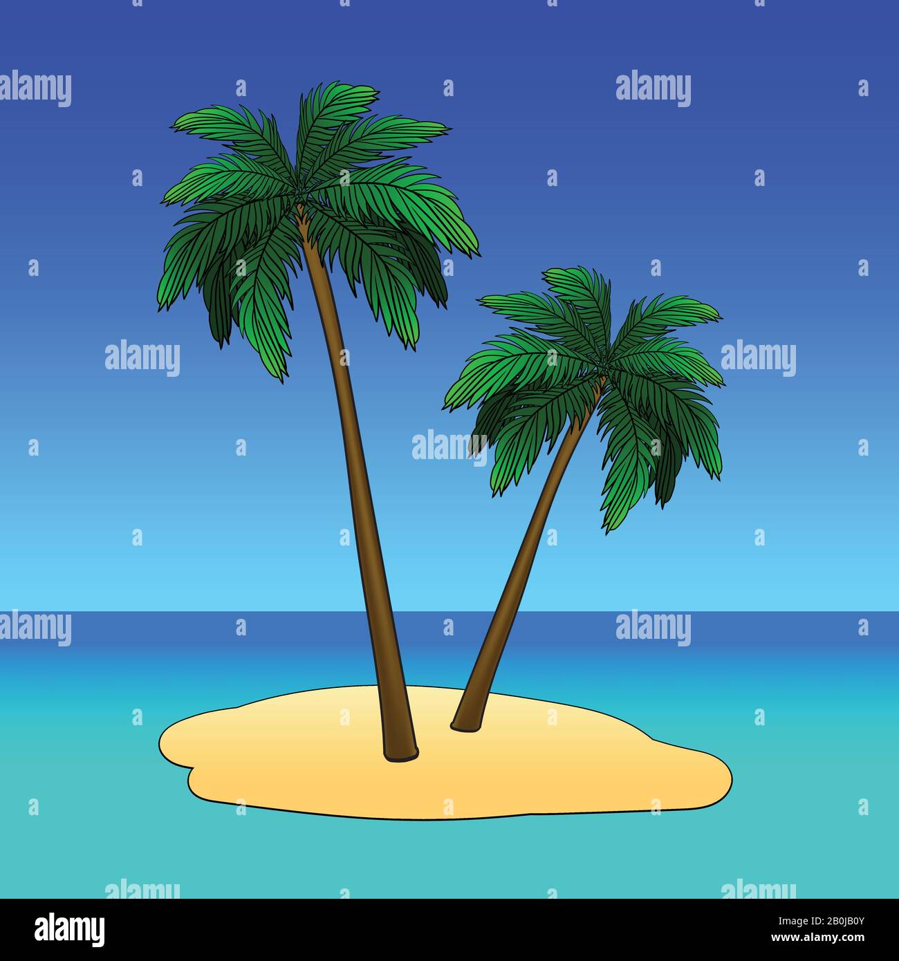 Beach chaise longue under palm tree. Summer vacation in tropics ...