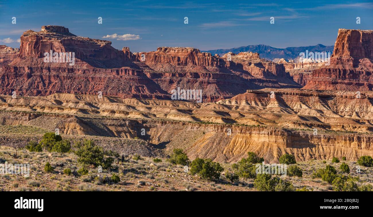 San Rafael Reef cliffs, view from I-70 Interstate Freeway near Spotted ...