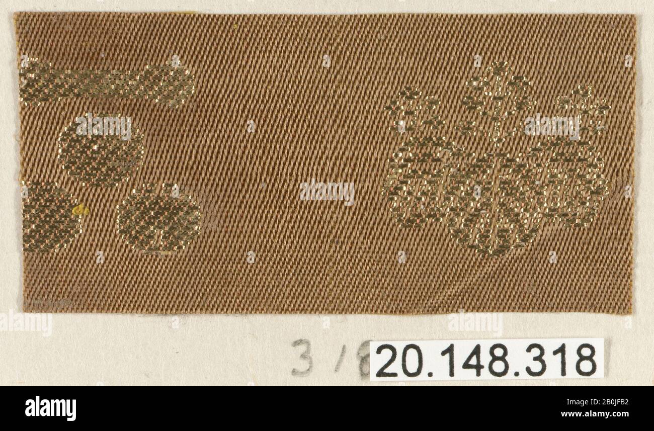 Piece, Japan, 17th century, Japan, Silk, Compound weave, 1 × 2 1/8 in ...