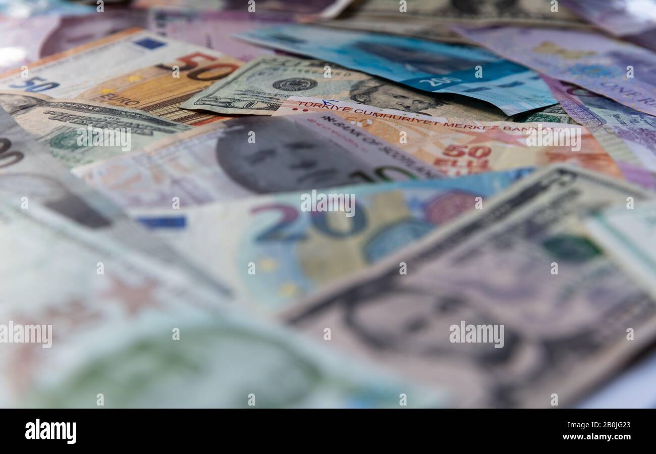 Collage of mixed foreign currency notes Stock Photo - Alamy