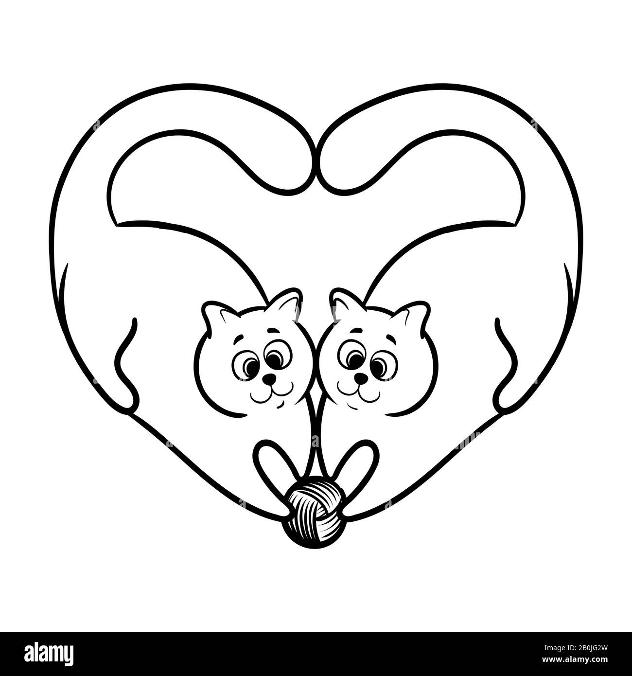 Two cats playing with a ball of thread and forming the shape of a heart ...