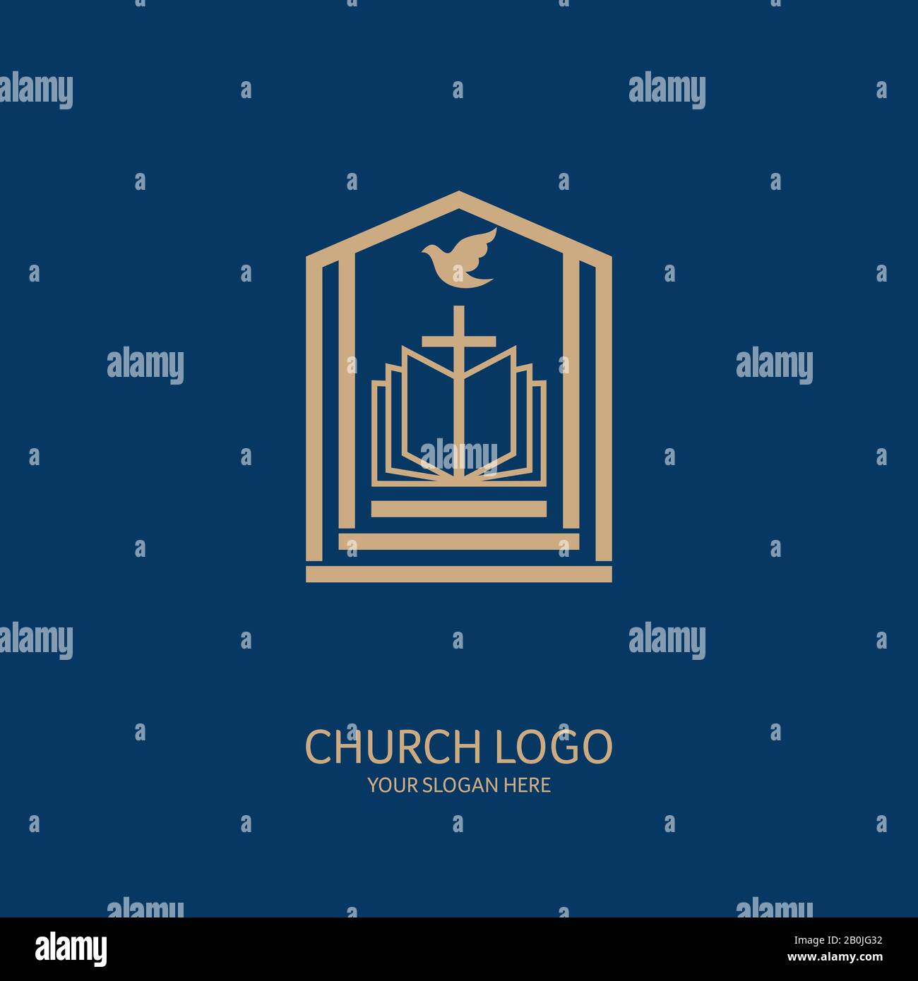 Church logo. Christian symbols. The open bible, the cross of Jesus ...