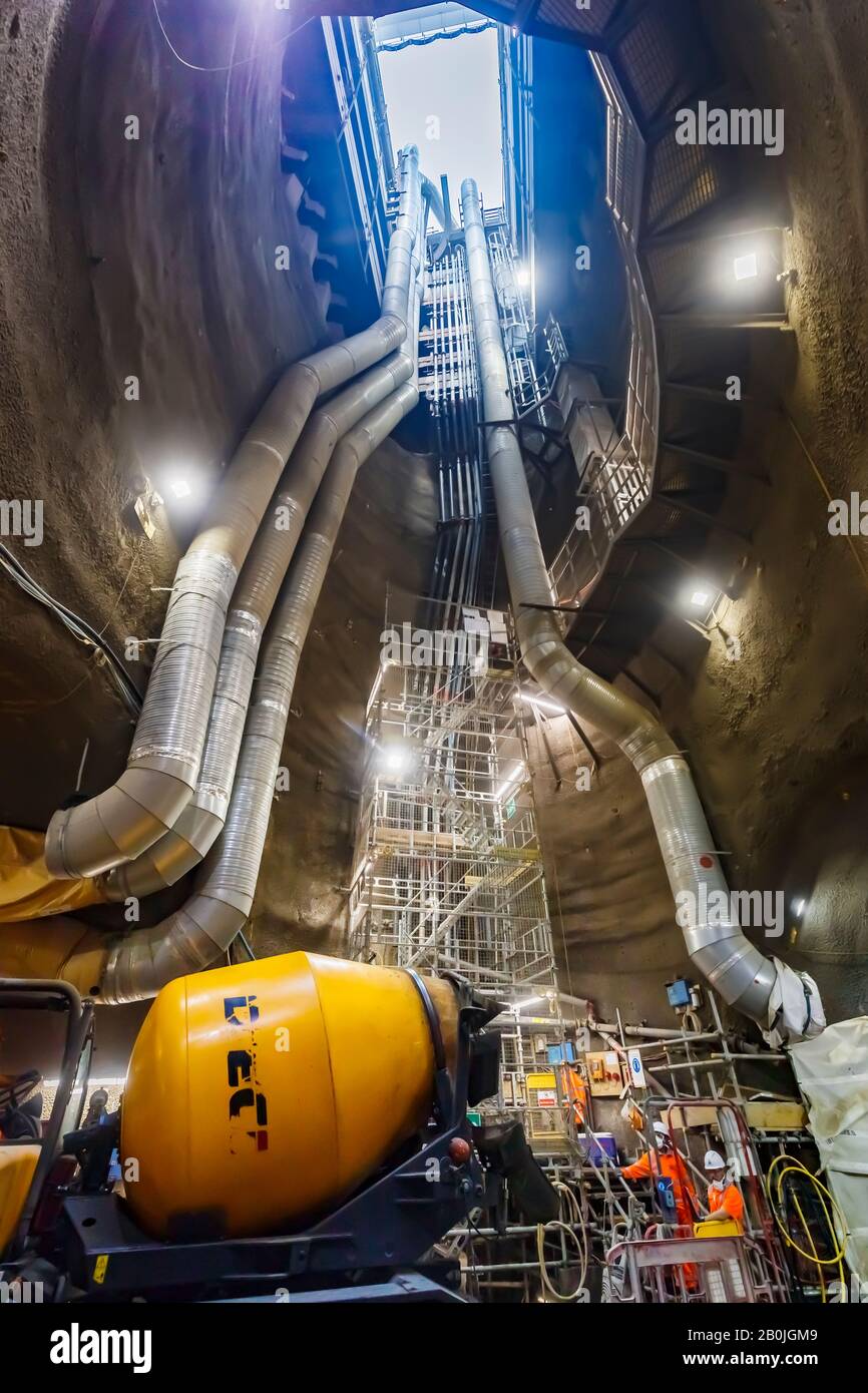 Shaft to the surface with pipes used for tunnelling for the BSCU (Bank ...