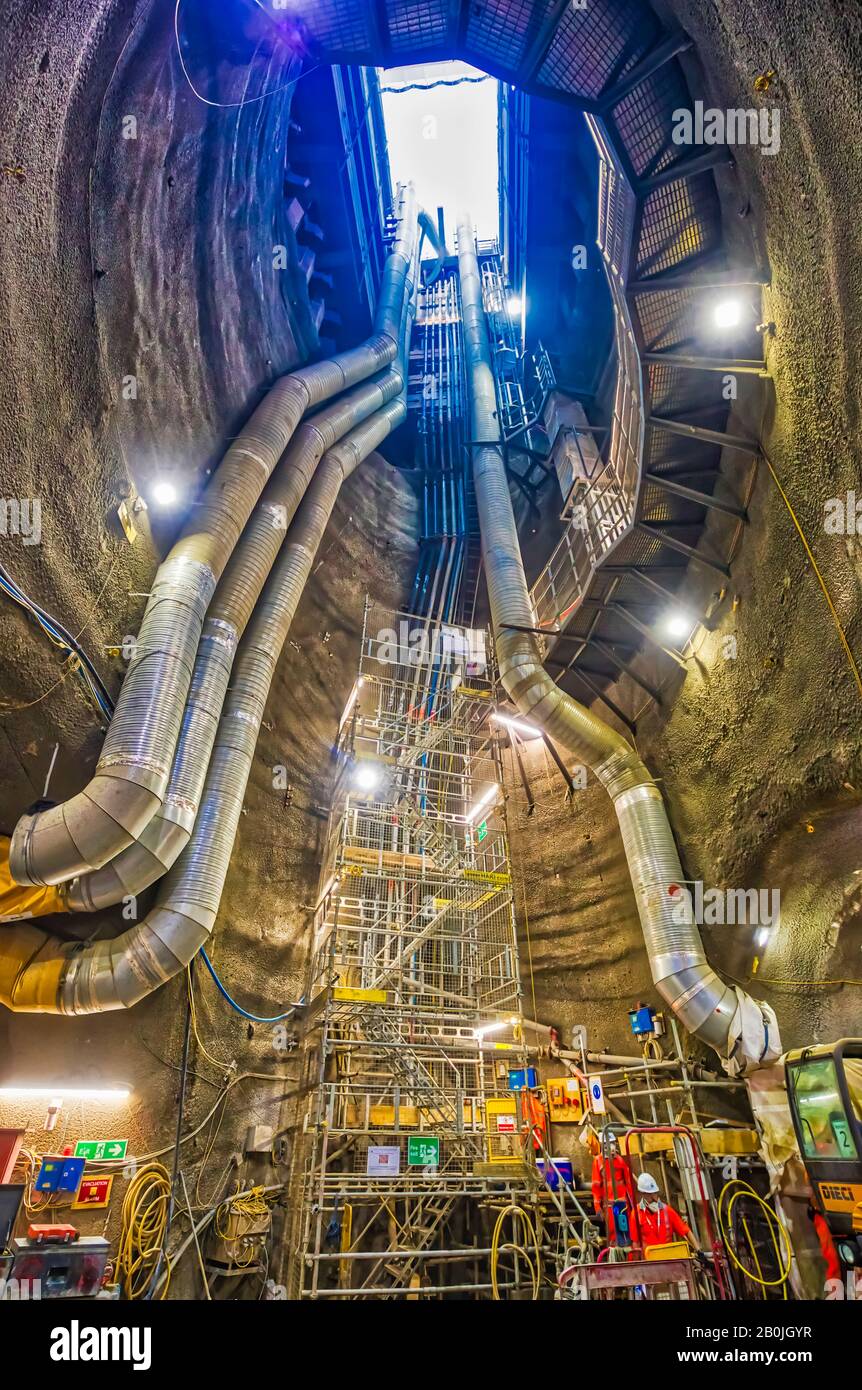 Shaft to the surface with pipes used for tunnelling for the BSCU (Bank ...