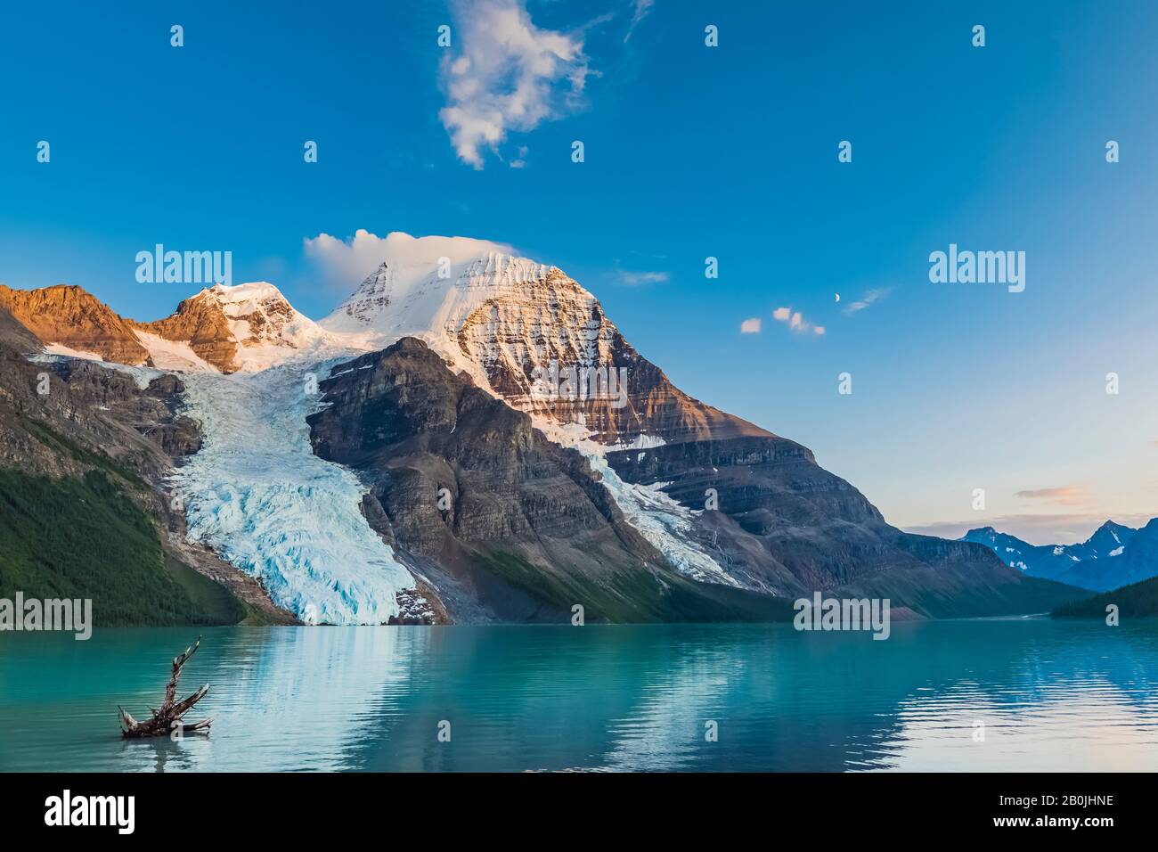 Berg Lake with Berg Glacier and the towering presence of Mount Robson ...
