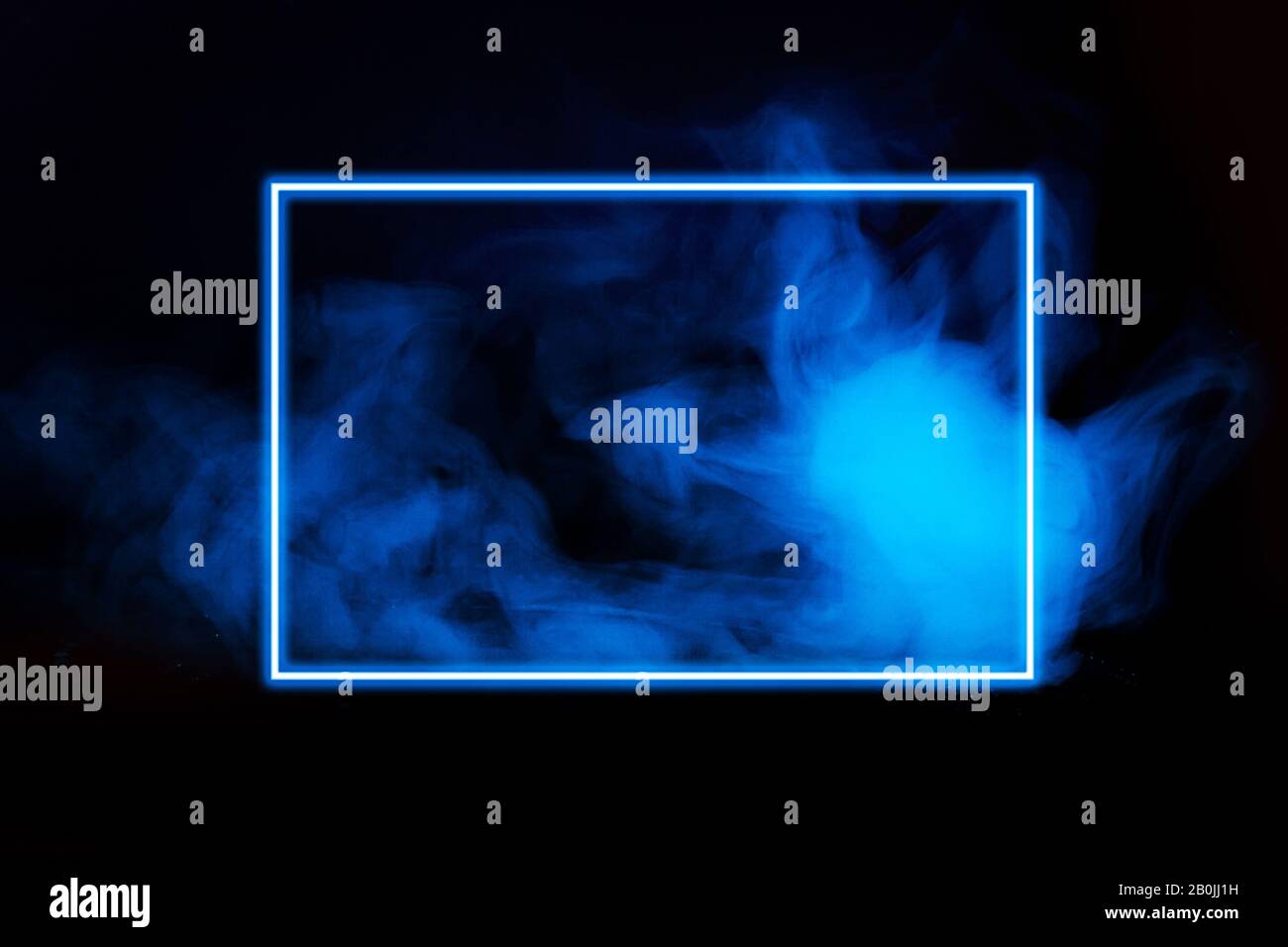 Abstract neon light smoke effect with neon frame on black background ...